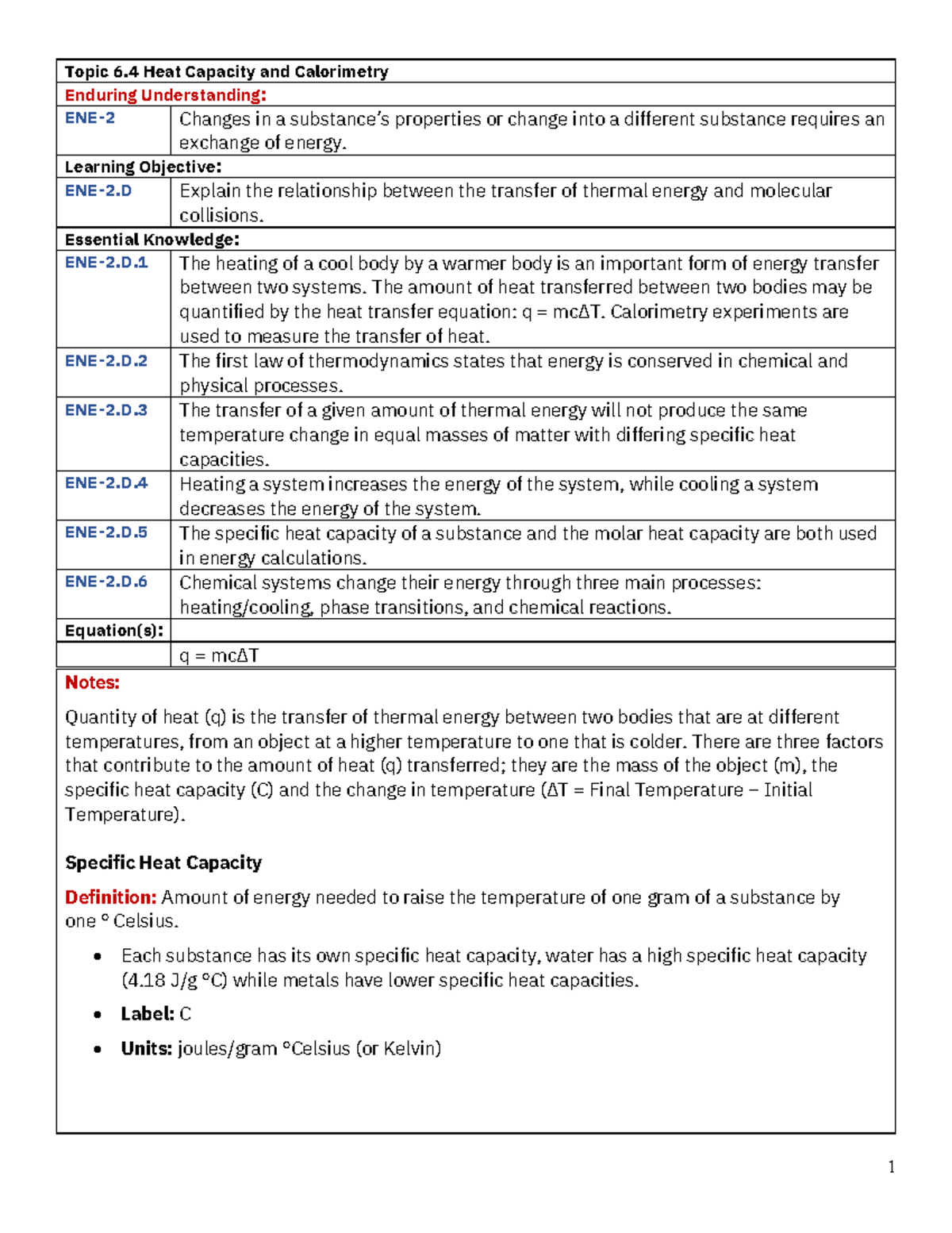 6.4 Heat Capacity and Calorimetry - Topic 6 Heat Capacity and ...