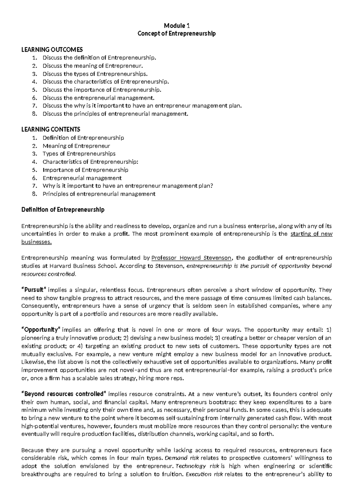 Module 1: Key Concepts of Entrepreneurship (ENT-101) - Studocu