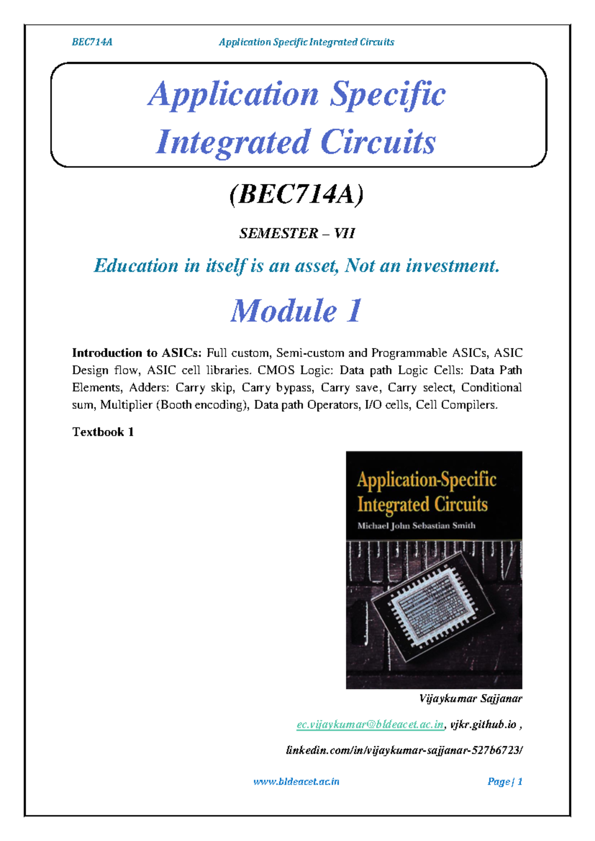 BEC714A ASIC Notes: Introduction to ASICs and CMOS Logic - Studocu