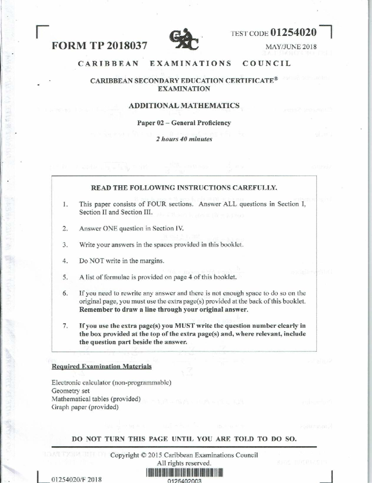 May 2018 CSEC Additional Mathematics Paper 02 Exam Questions - Studocu