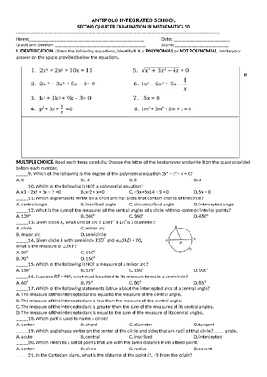 Mathematics 8 - Sample questionnaire - ANTIPOLO INTEGRATED SCHOOL ...