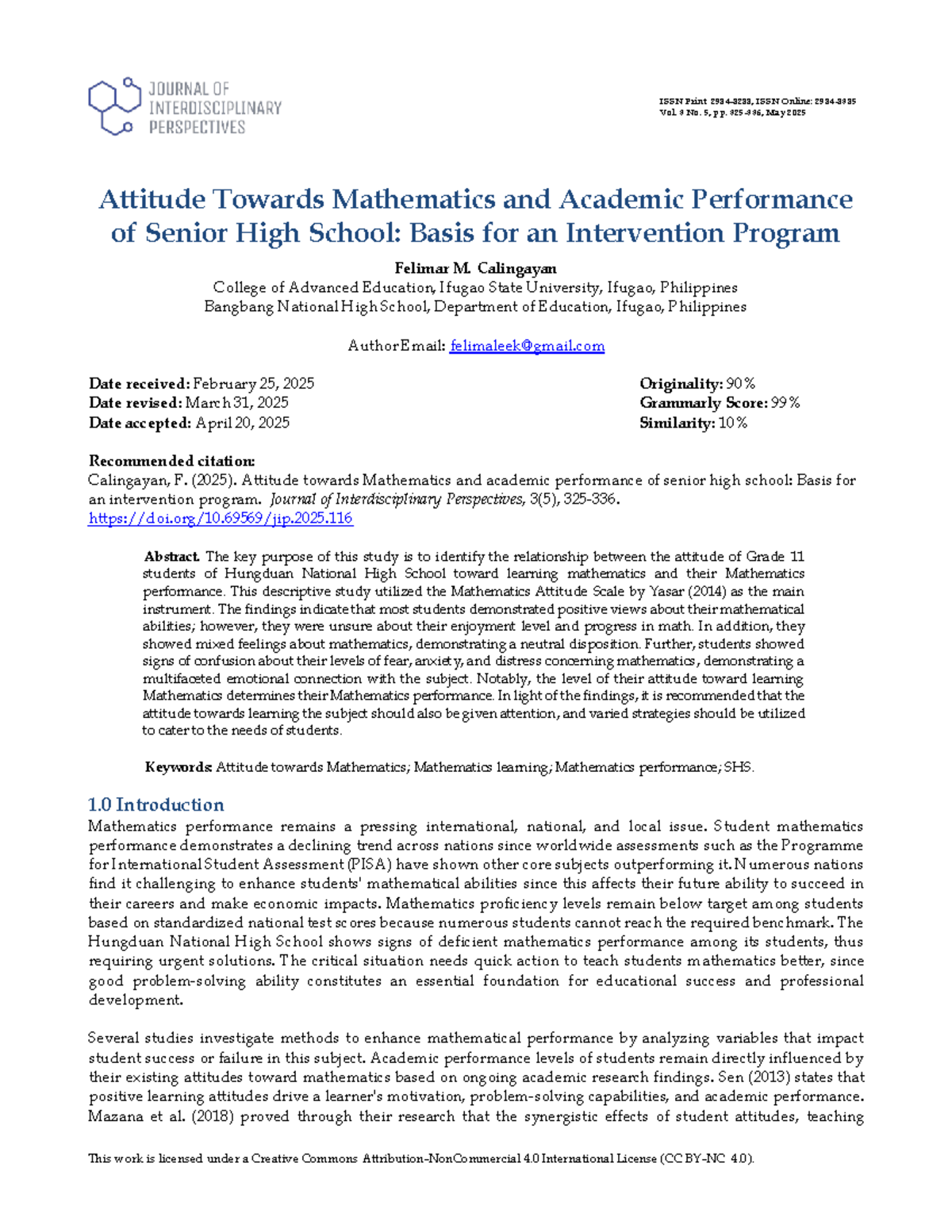 Attitude Towards Mathematics and Academic Performance: A Study for SHS ...