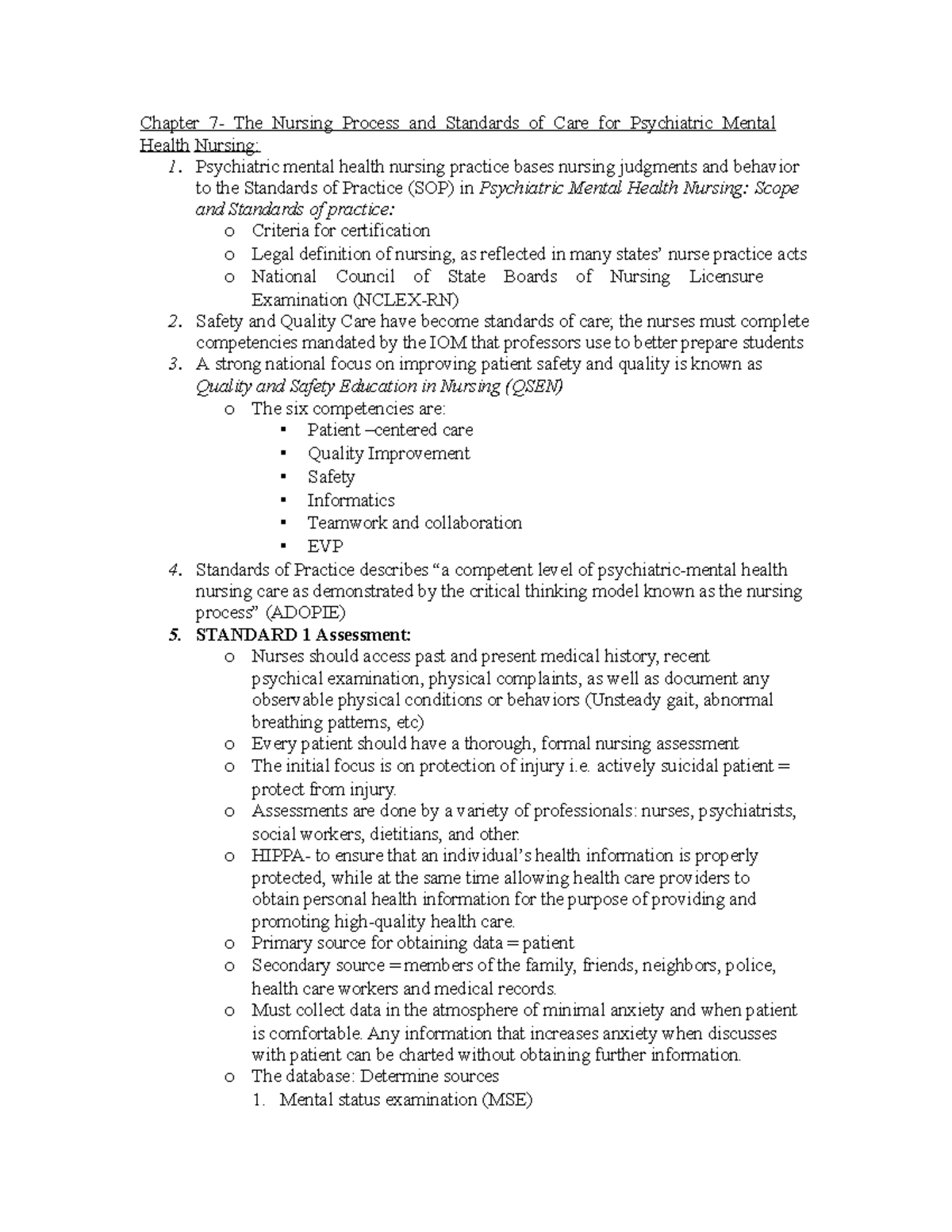 Chapter 7: Nursing Process & Standards in Psychiatric Mental Health ...