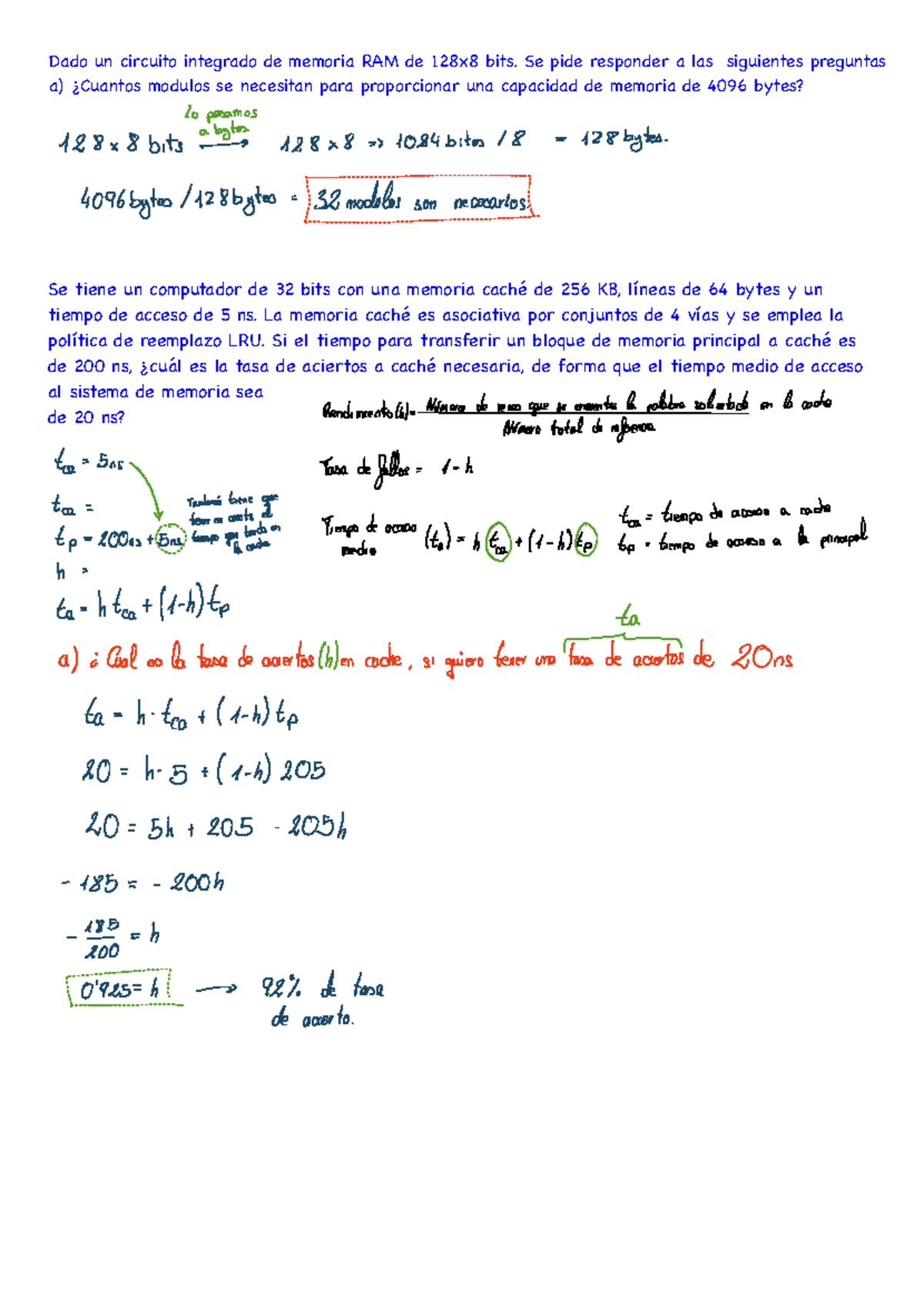 Ejercicios de Memoria RAM y Caché - Curso de Tecnología 101 - Studocu