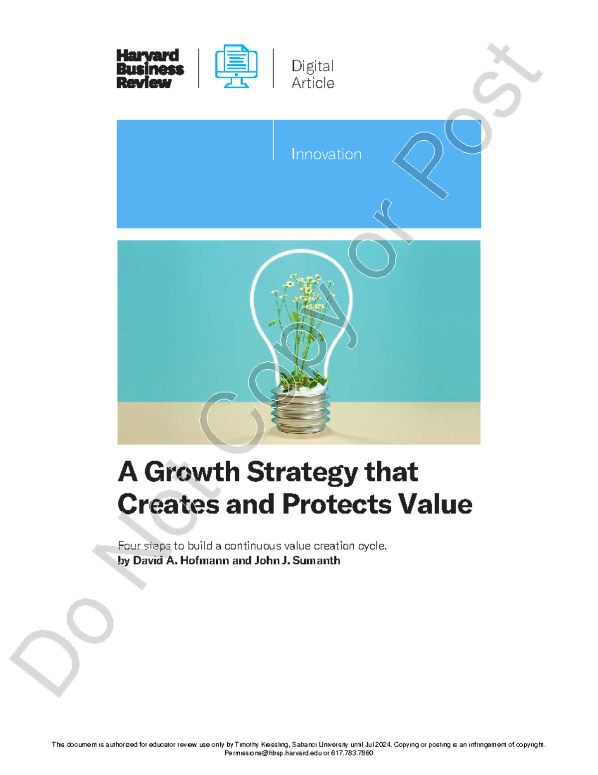 HBR Digital Article: A Growth Strategy for Creating & Protecting Value ...