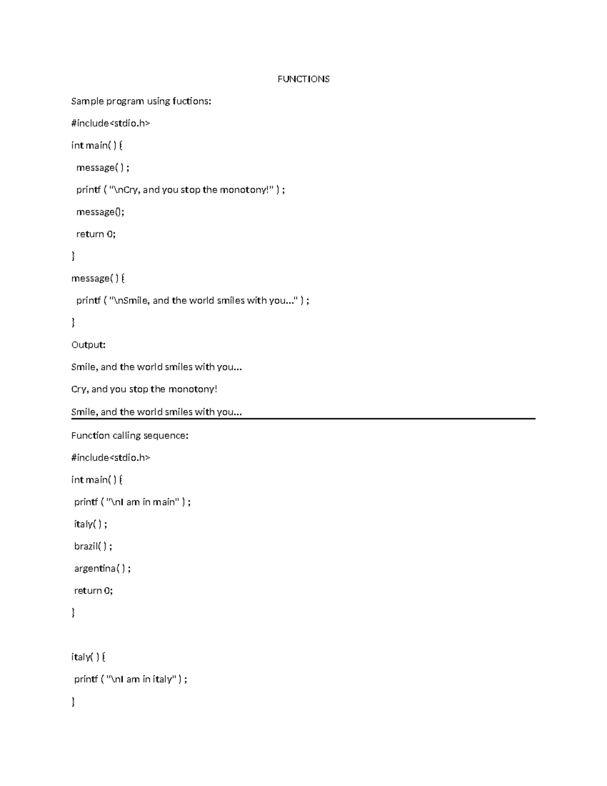 UNIT - II Functions and Pointers Programming Examples - Studocu