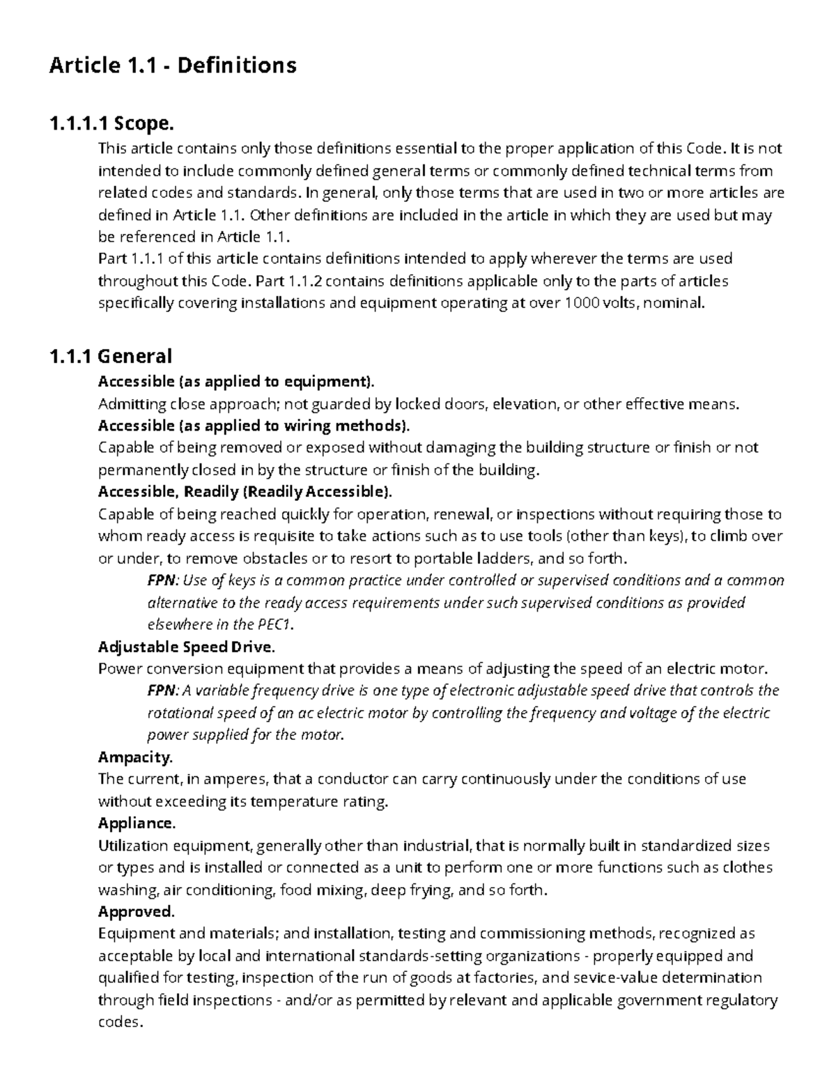 PEC Part 1 Chapter 1 - Article 1: Essential Definitions and Scope - Studocu