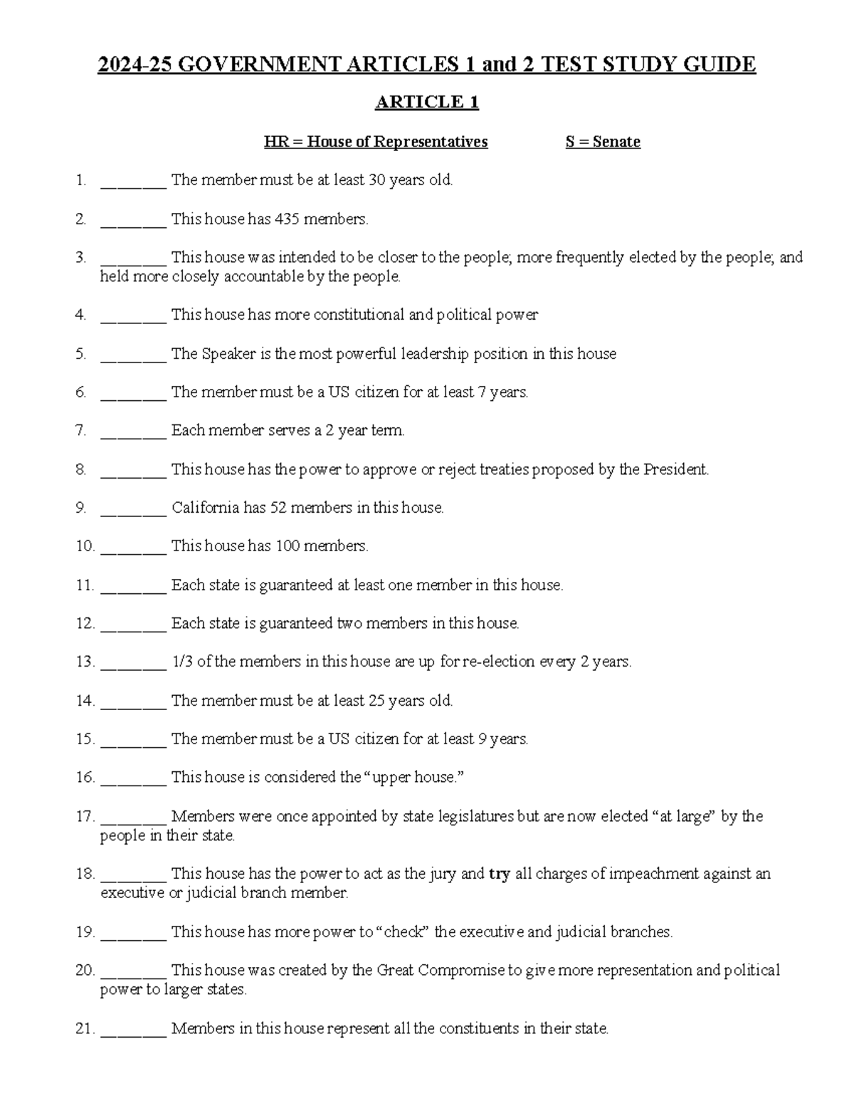 2024-25 GOVT Articles 1 & 2 Test Study Guide - Studocu