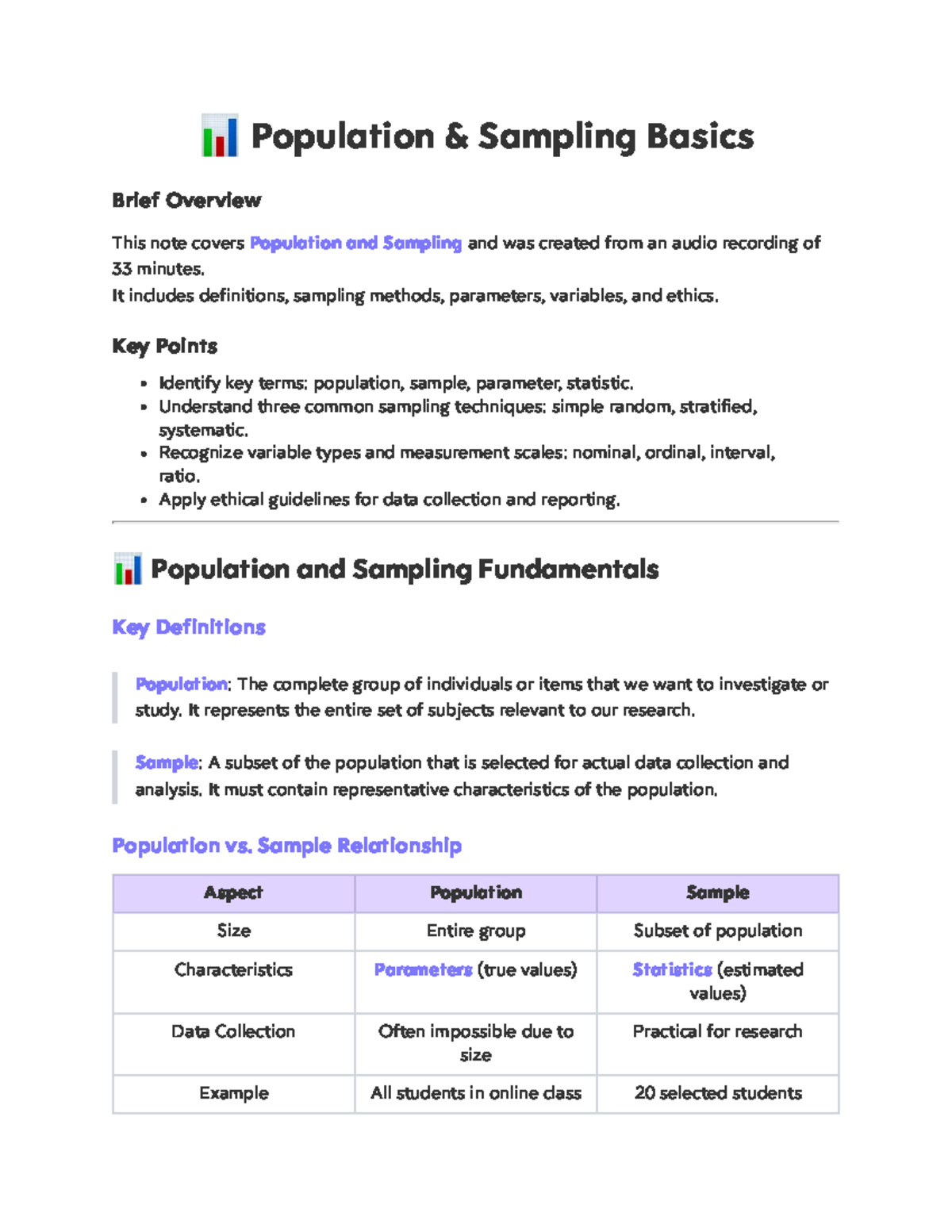 Population Sampling Essentials: Key Concepts & Methods Overview - Studocu