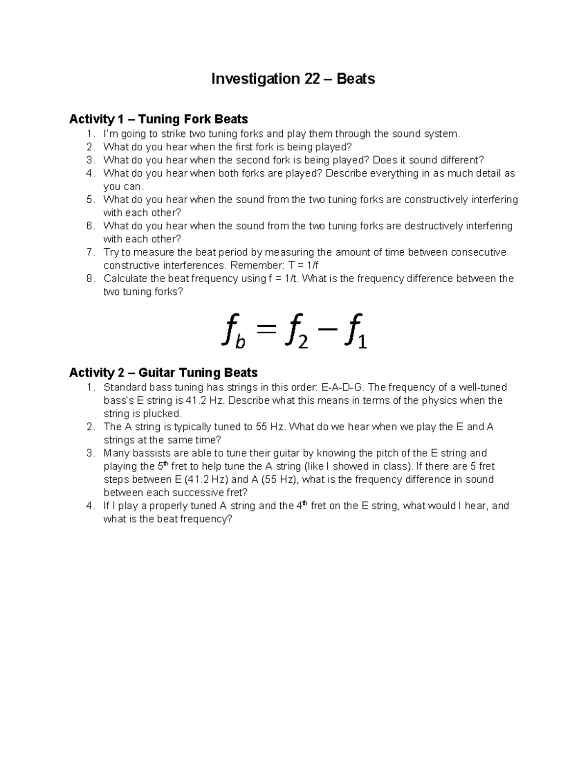 Investigation 22 - Beats - Investigation 22 – Beats Activity 1 – Tuning ...