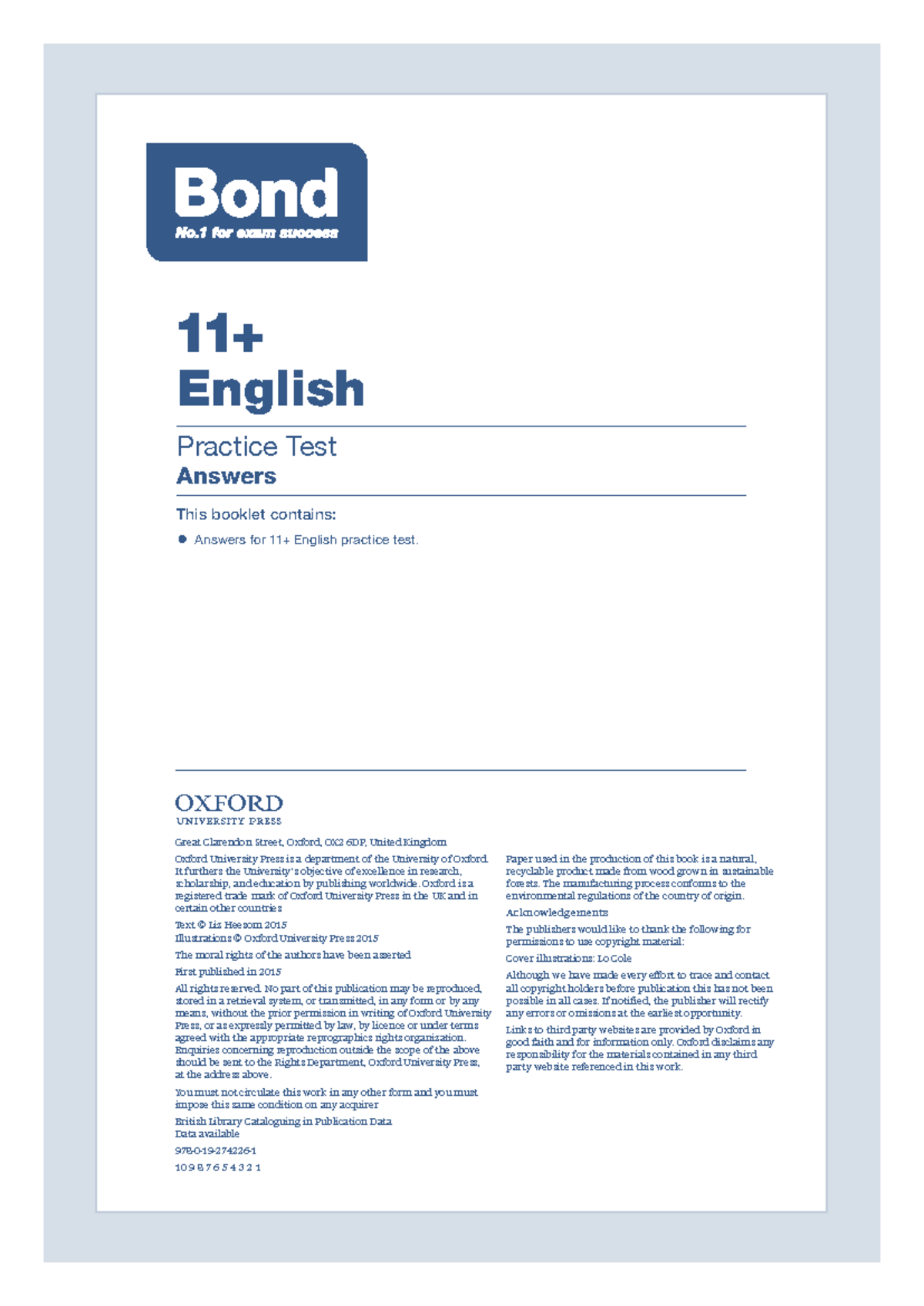 11+ Bond English Practice Test Answers and Explanations - Studocu
