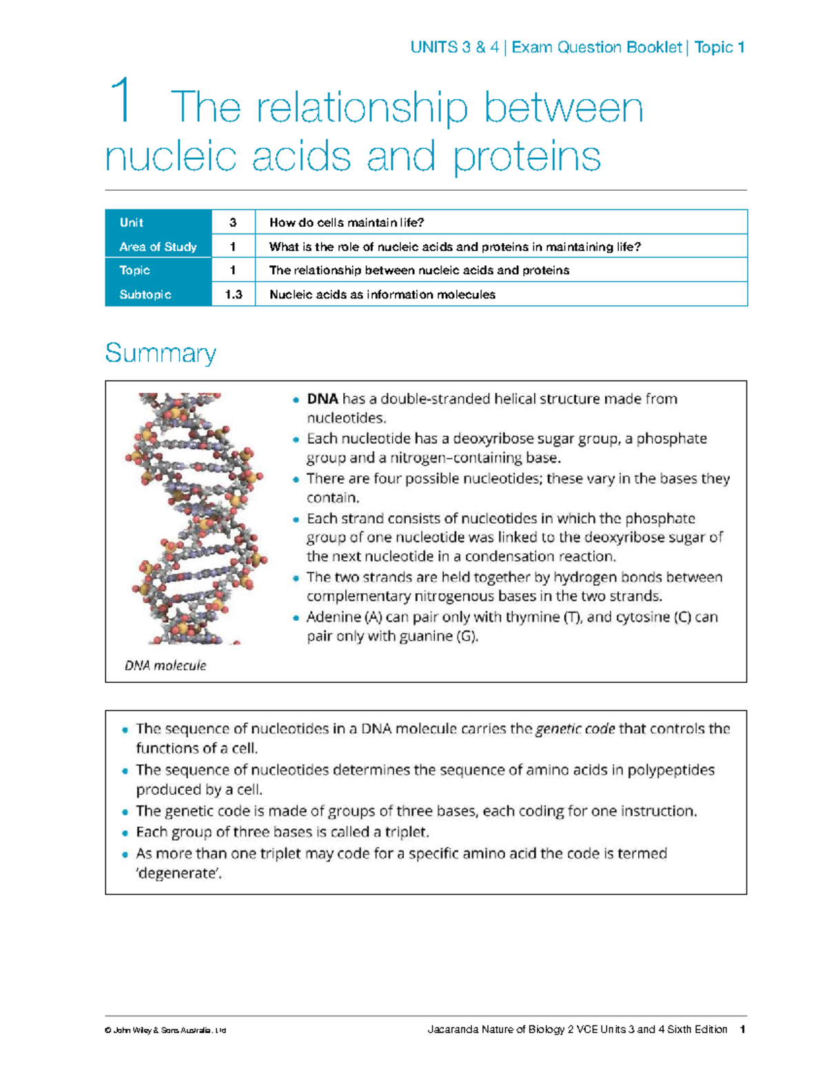 VCE Biology Units 3 & 4 Exam Questions: Nucleic Acids & Proteins - Studocu