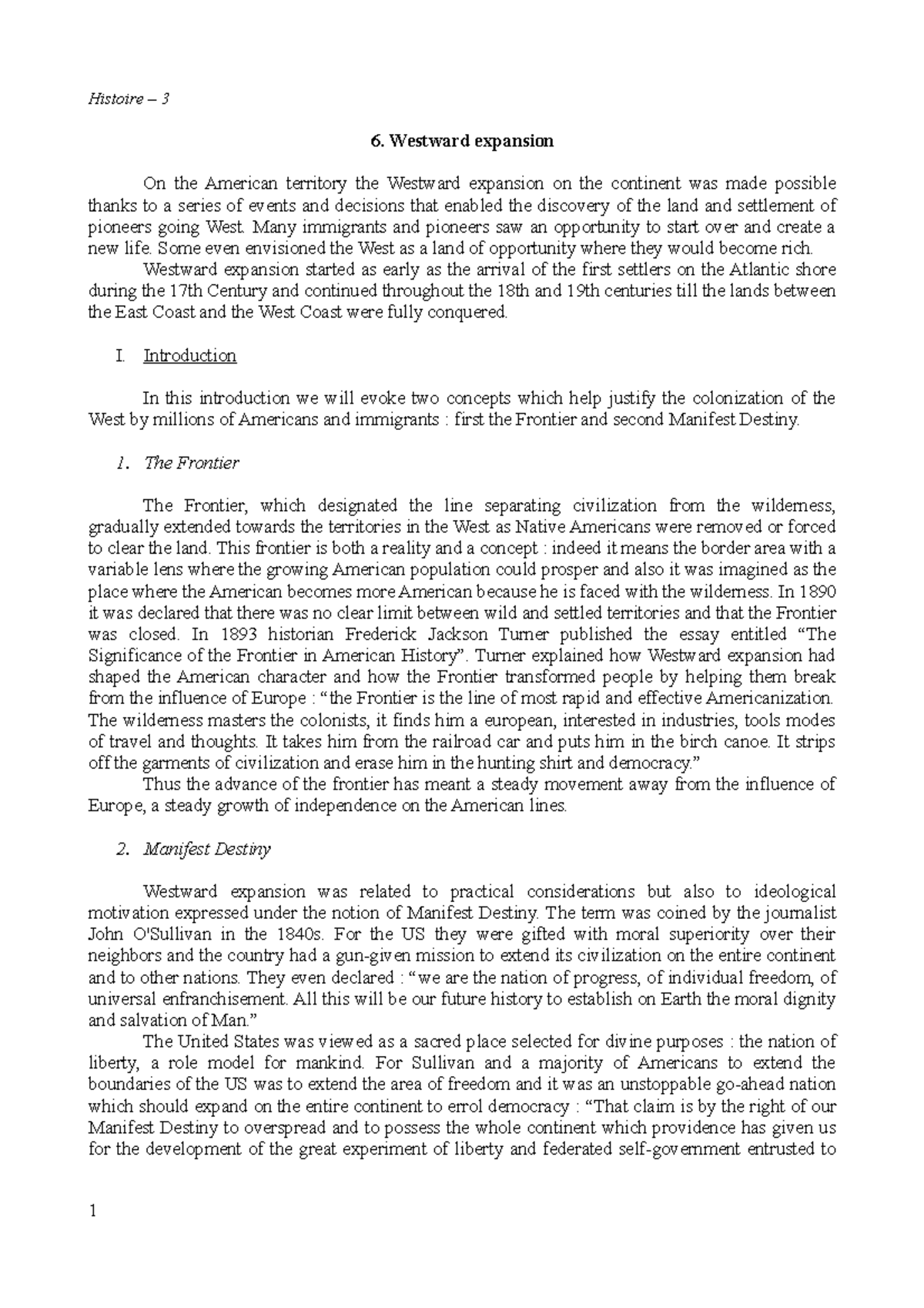 3 - 15 pages - 6. Westward expansion On the American territory the ...
