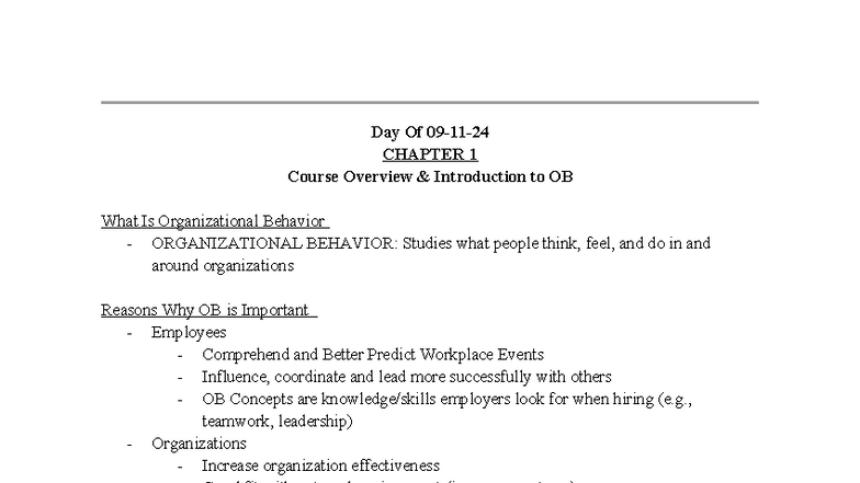 OB 101: Chapter 1 Overview - Introduction to Organizational Behavior ...