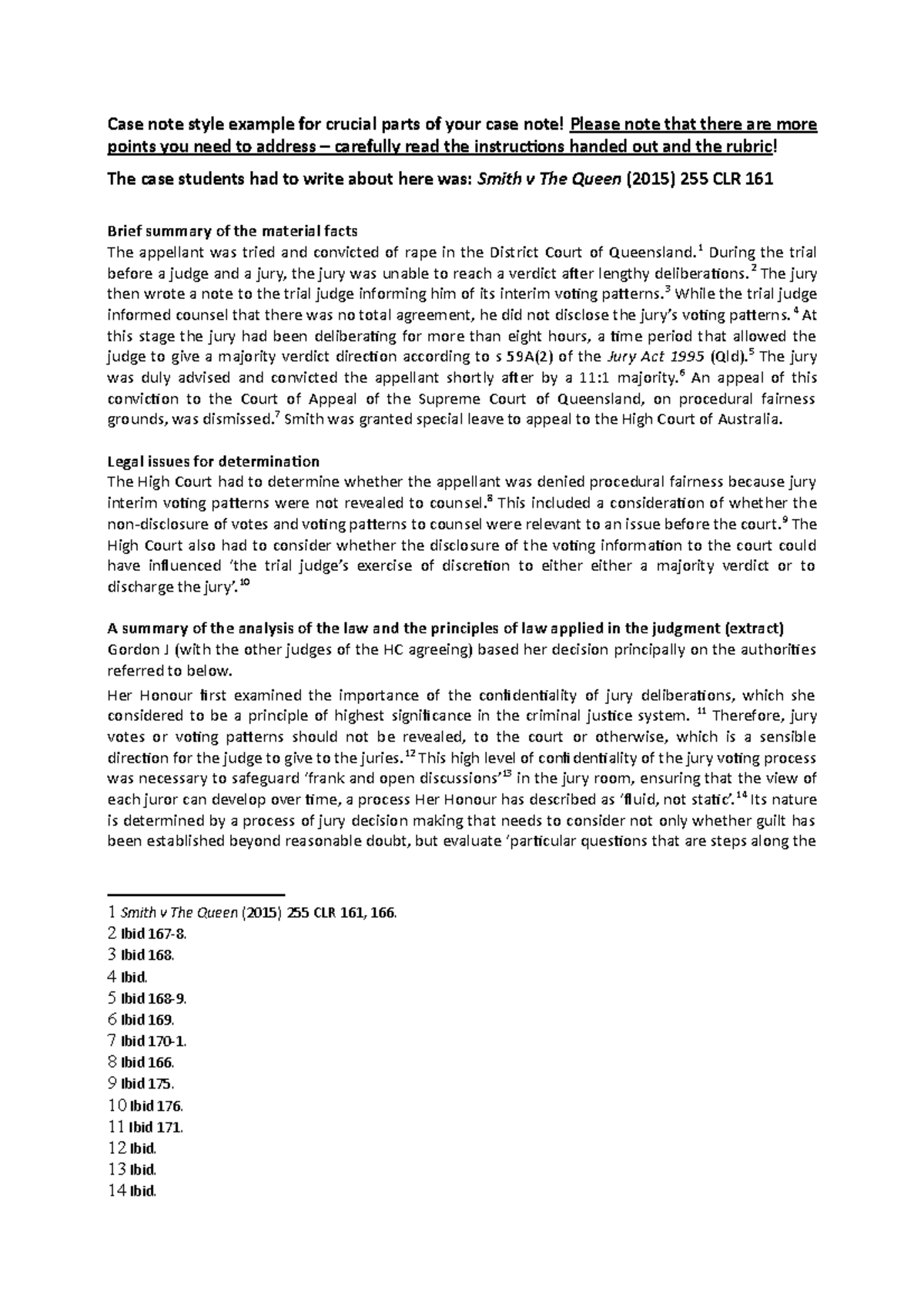 Case note style example - 1 During the trial before a judge and a jury ...