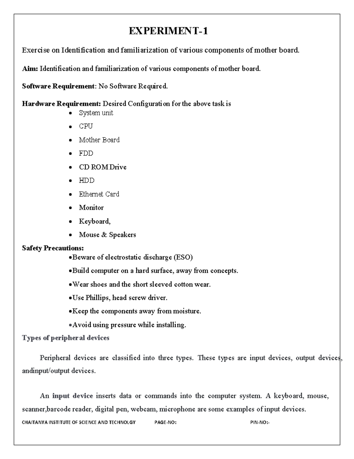 CN&CS LAB Material - Motherboard & Drive Installation Exercises - Studocu