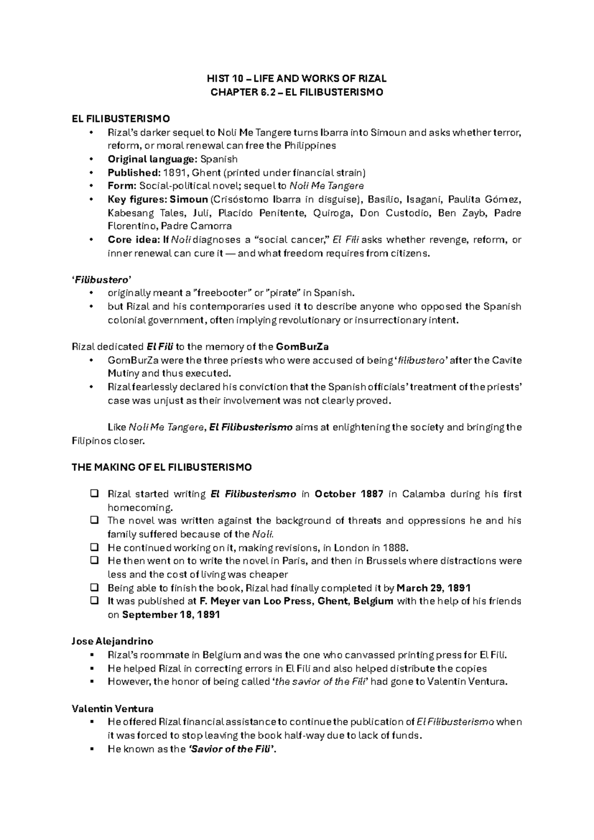 HIST 10 CHAPTER 6.2: EL FILIBUSTERISMO - A Study of Rizal's Sequel ...