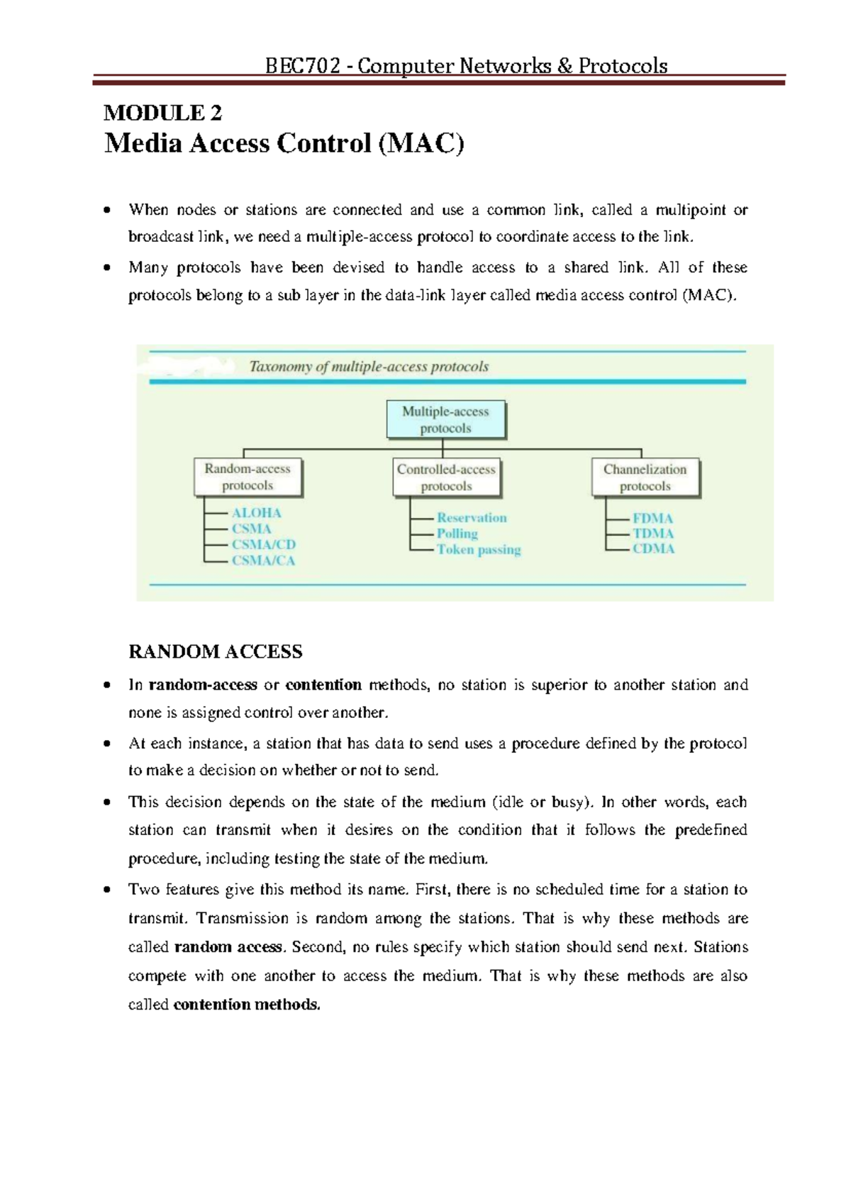 BEC702 Computer Networks Protocols: Module 2 - Media Access Control ...