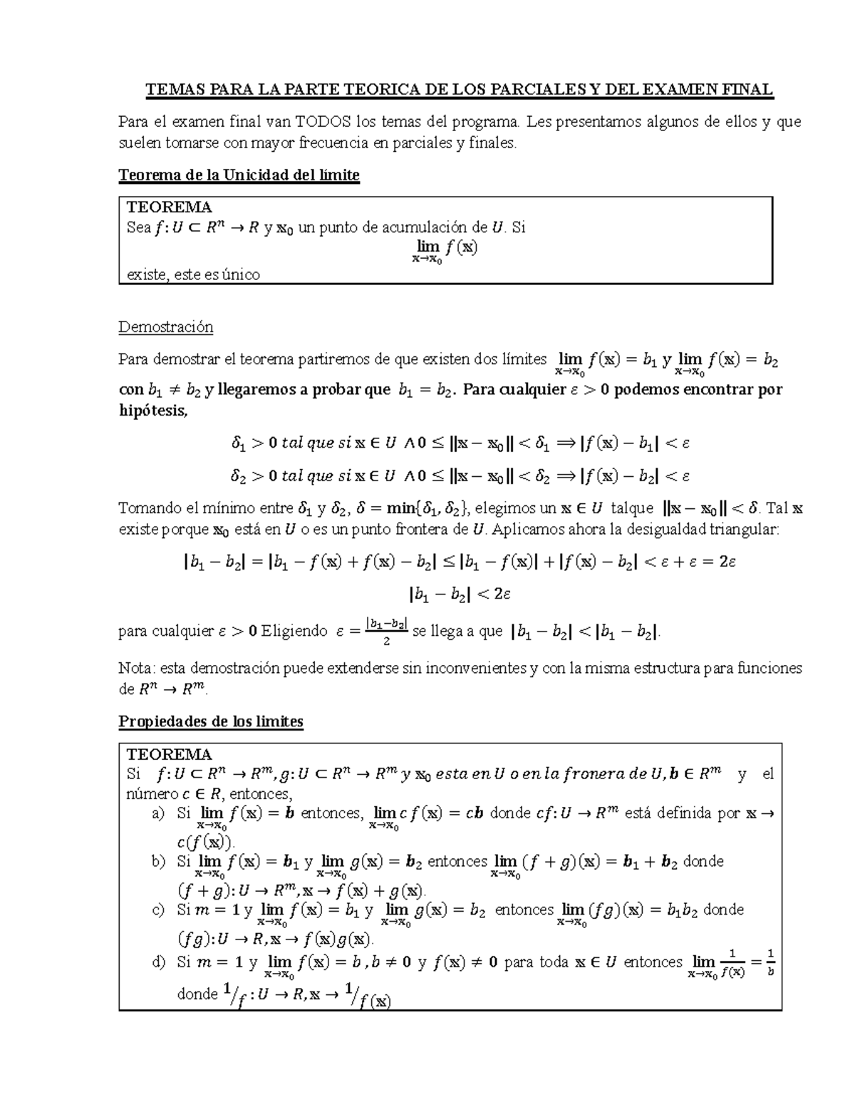 Temas Y Teoremas PARA Parciales Y Examenes Finales - TEMAS PARA LA PARTE TEORICA DE LOS ...