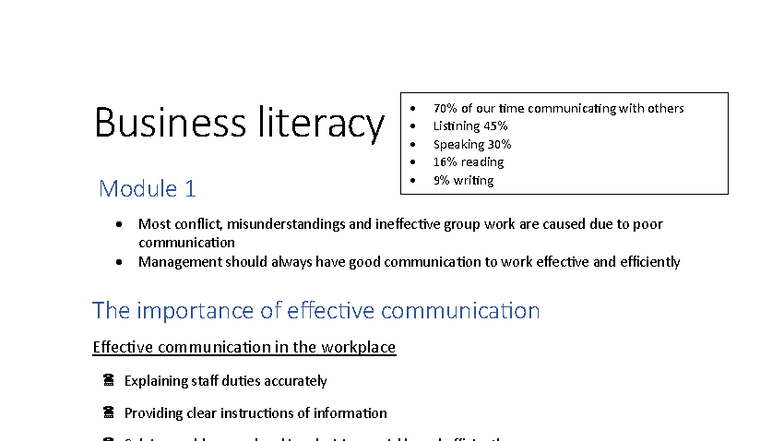 Busl 101: Effective Communication in Business - Module 1 Notes - Studocu