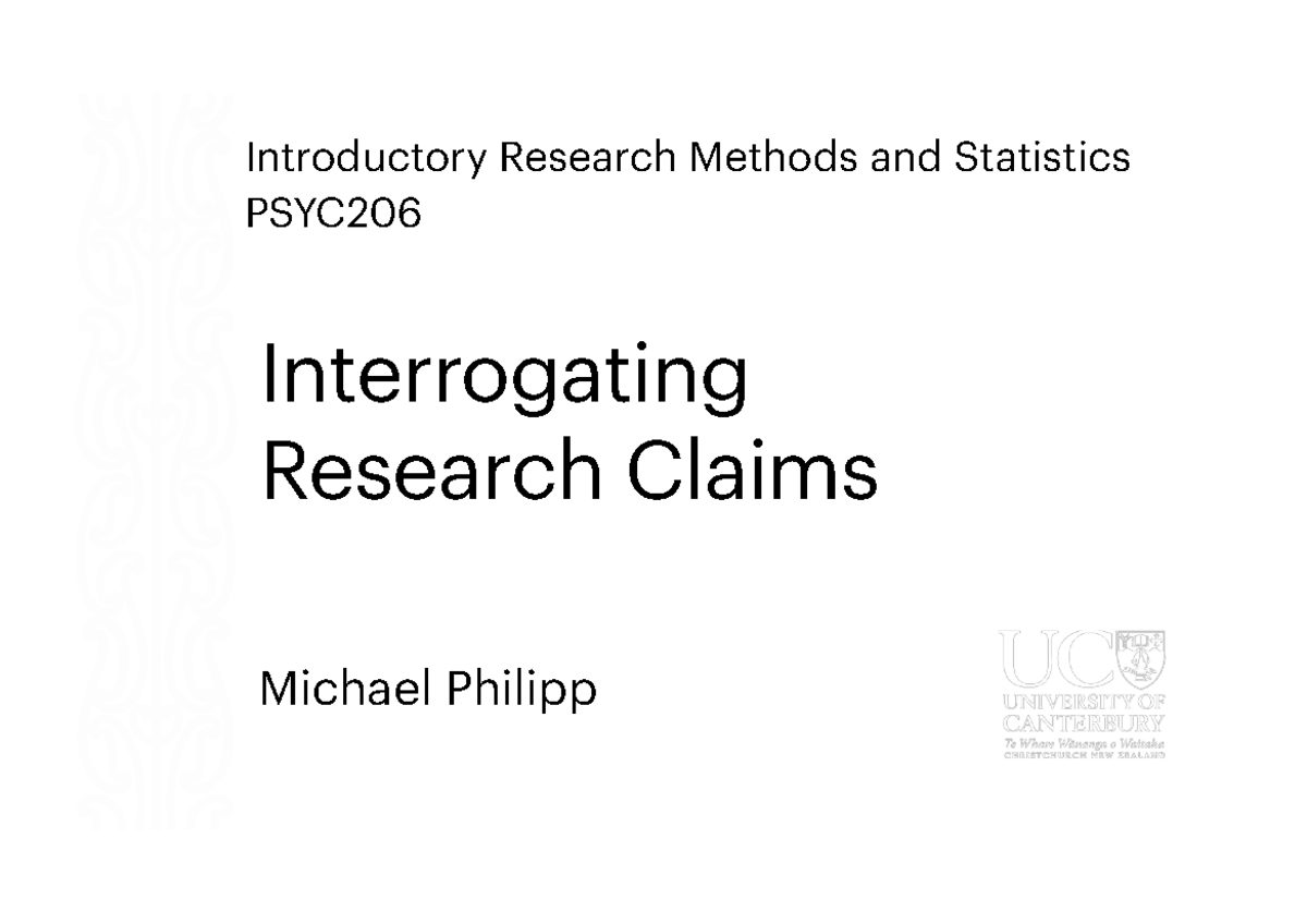Lecture 3: Research Methods & Stats in PSYC206 - Variables & Claims ...