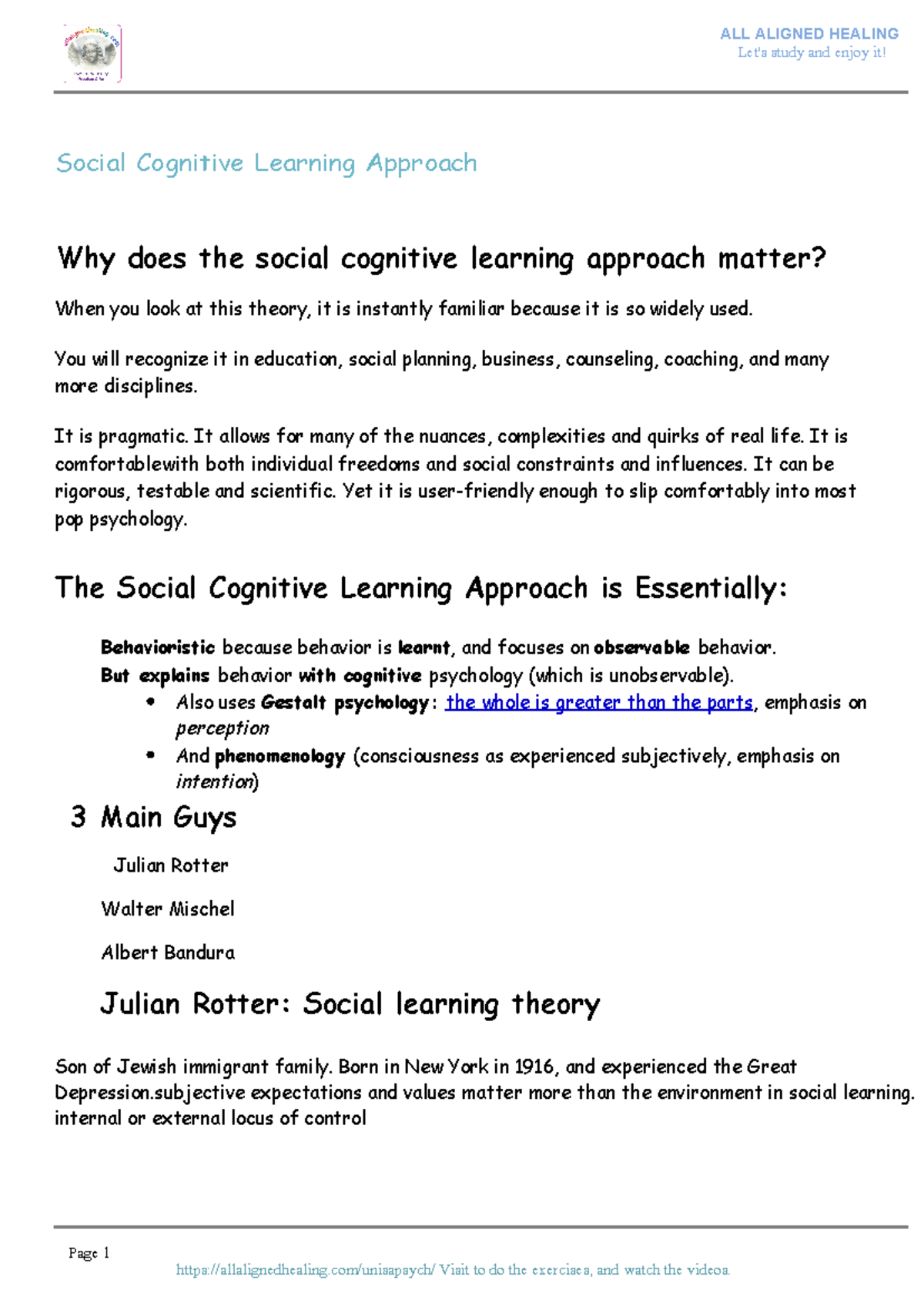 Social Cognitive Learning Approach Study Guide for UNISA - Studocu