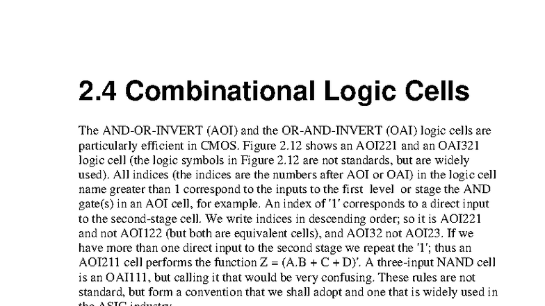 Combinational Logic Cells: AOI and OAI Structures in CMOS - Studocu