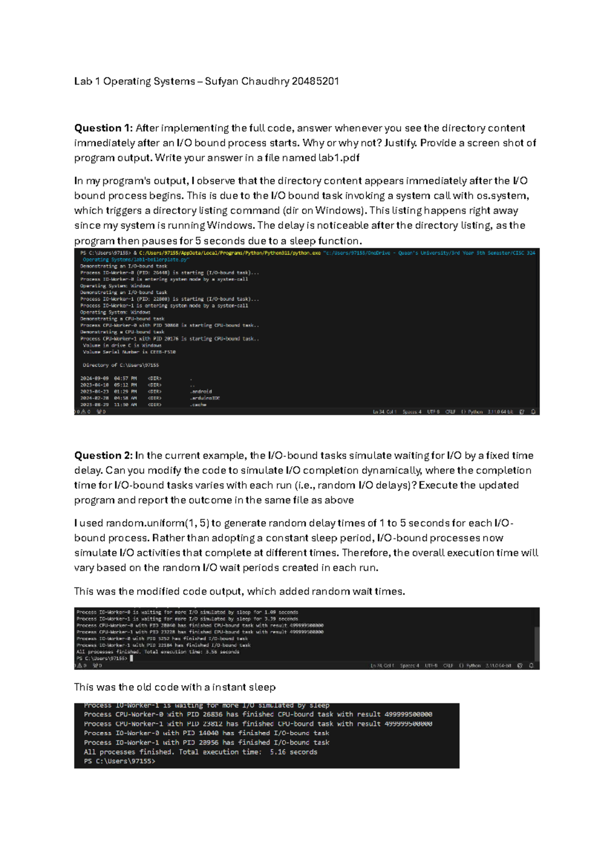 Lab 1 - Operating Systems (CS 5201) Code Implementation & Analysis ...