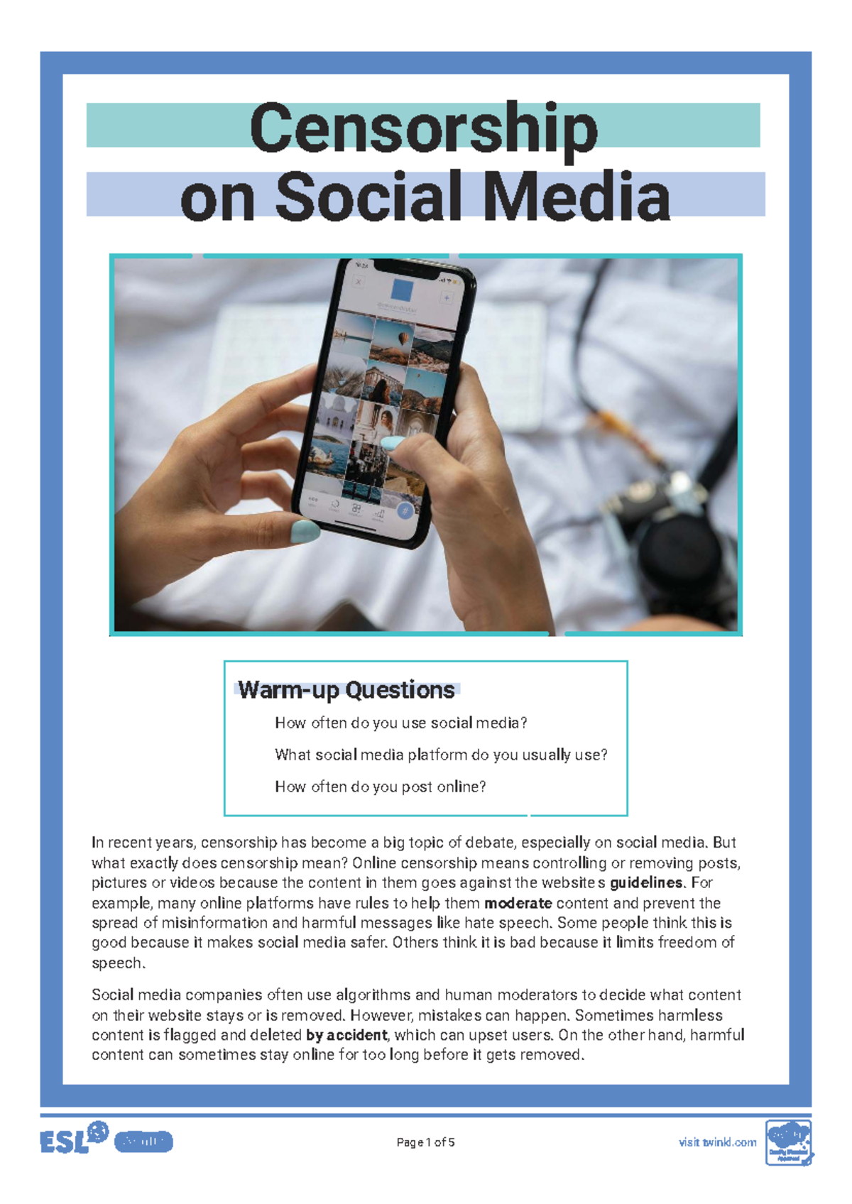 T-1733831657-ESL-Censorship on Social Media: Reading Comprehension B1 ...