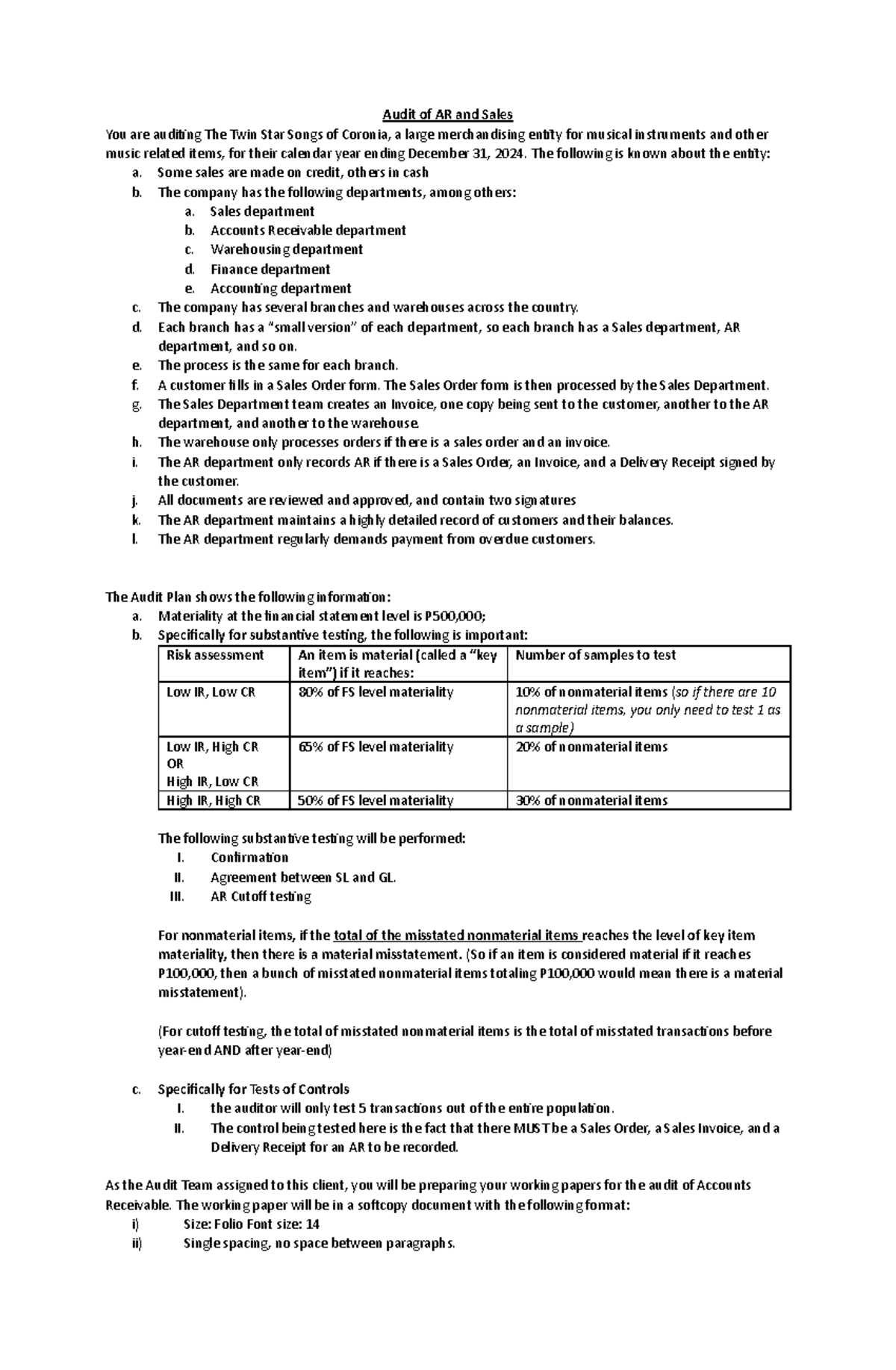 Project-AR-Audit - Practice problems for auditing accounts receivable ...