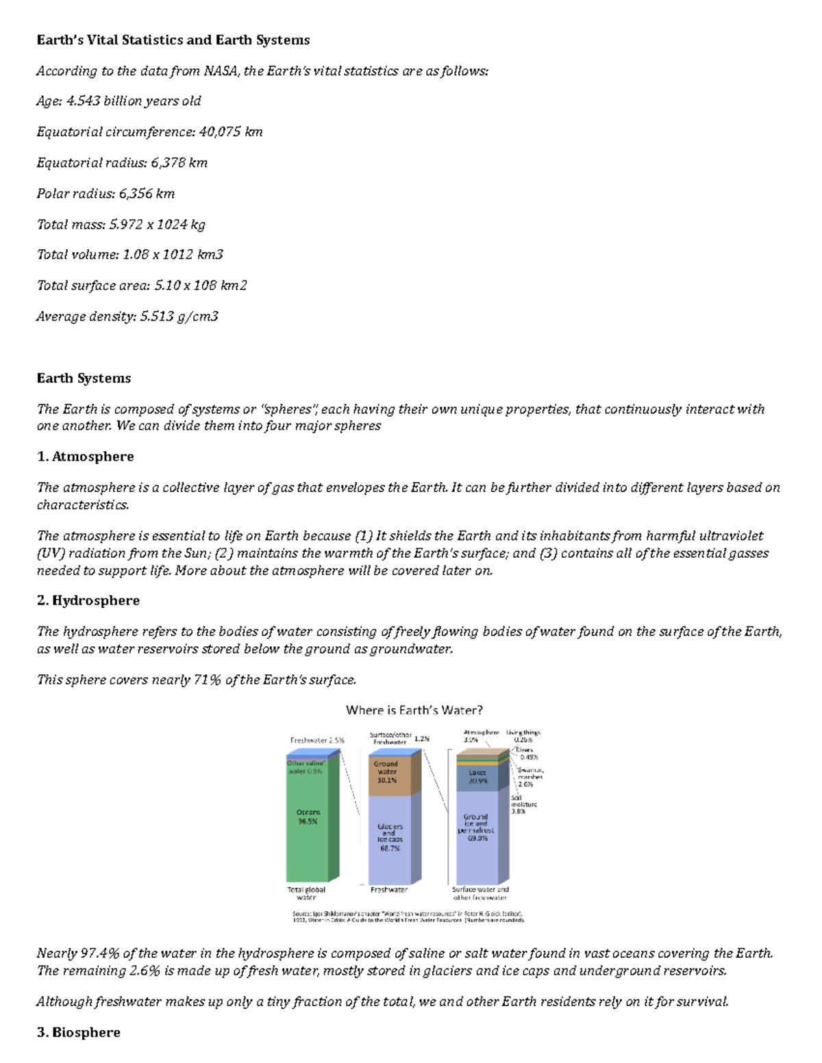 UPCAT Earth Science Review: Vital Stats & Earth Systems Overview - Studocu