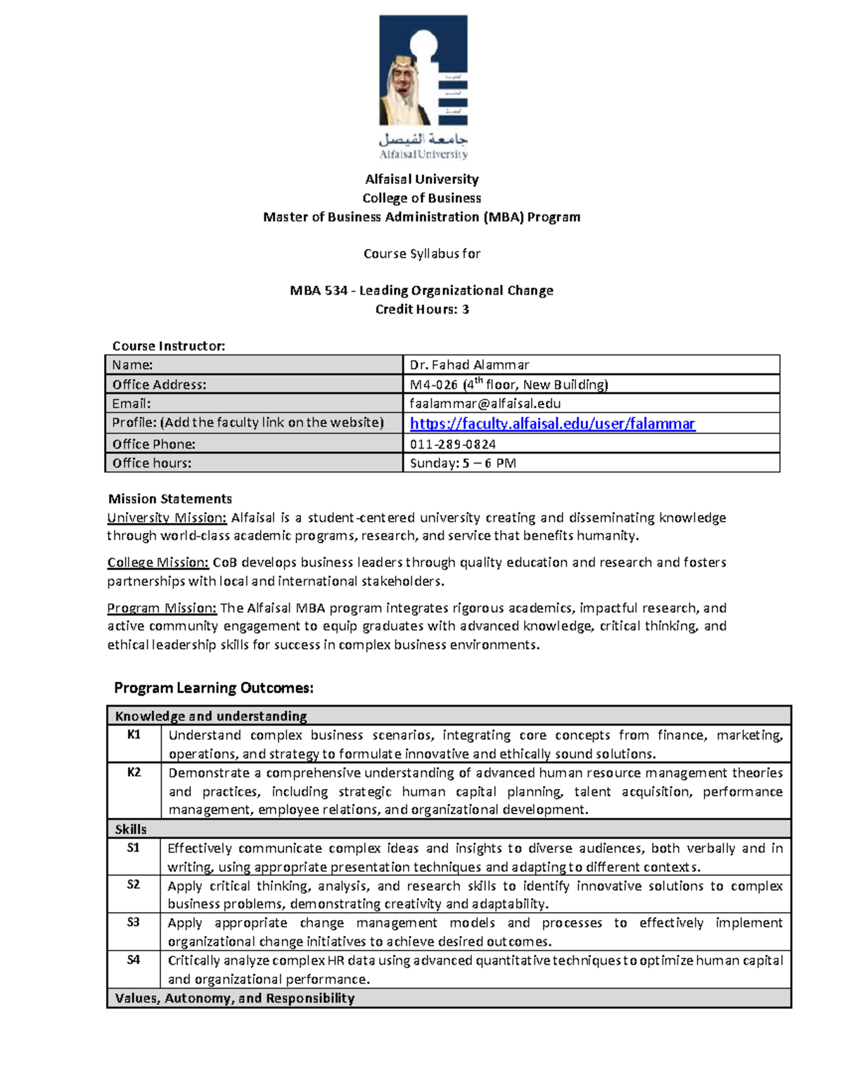 MBA 534 Syllabus: Leading Organizational Change (Fall 25-26) - Studocu