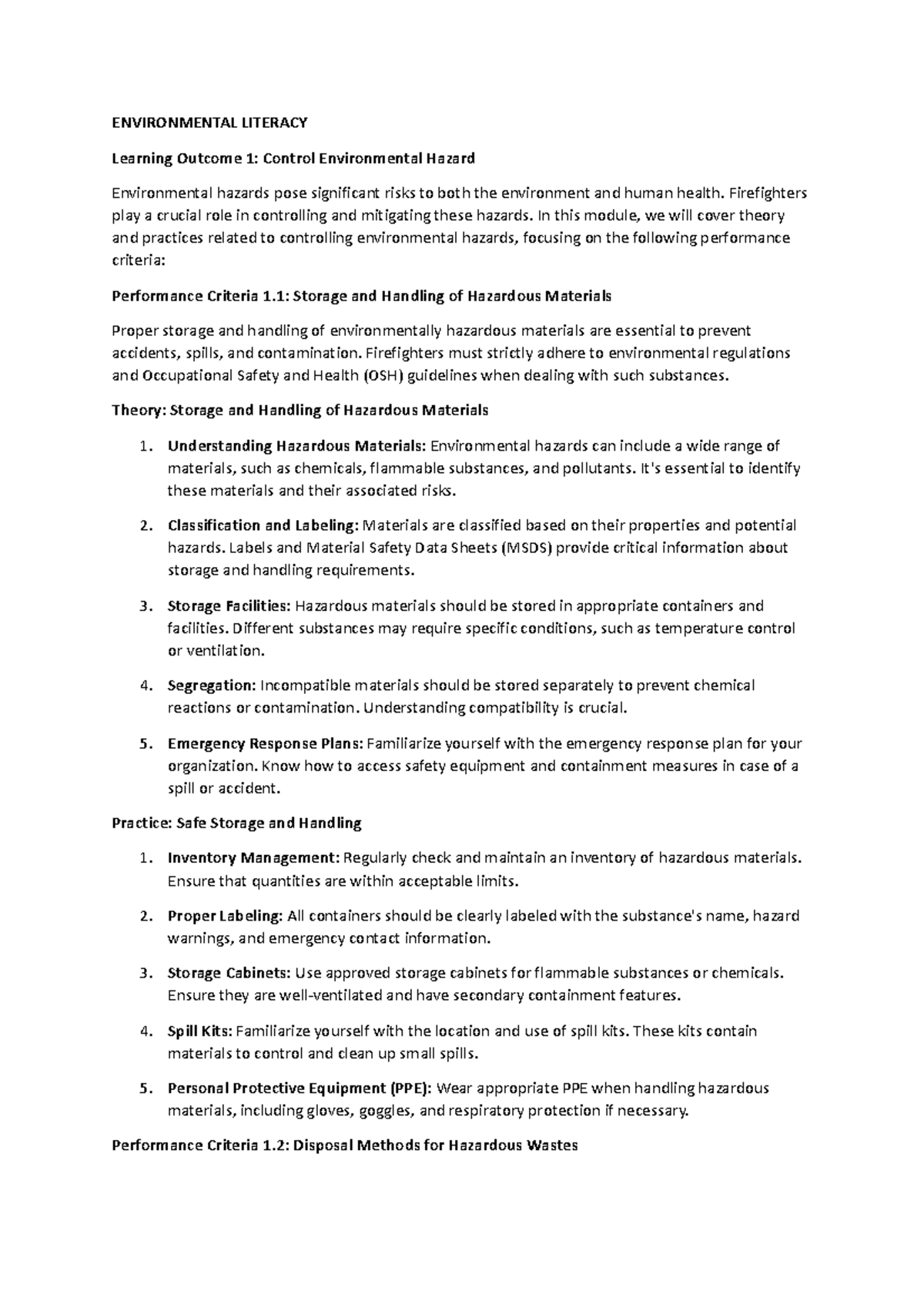 ENV 101: Environmental Literacy - Comprehensive Revision Notes - Studocu