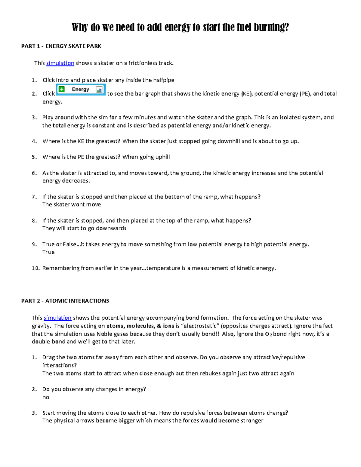 3S - SIM - Understanding Energy in Fuel Burning and Atomic Interactions ...