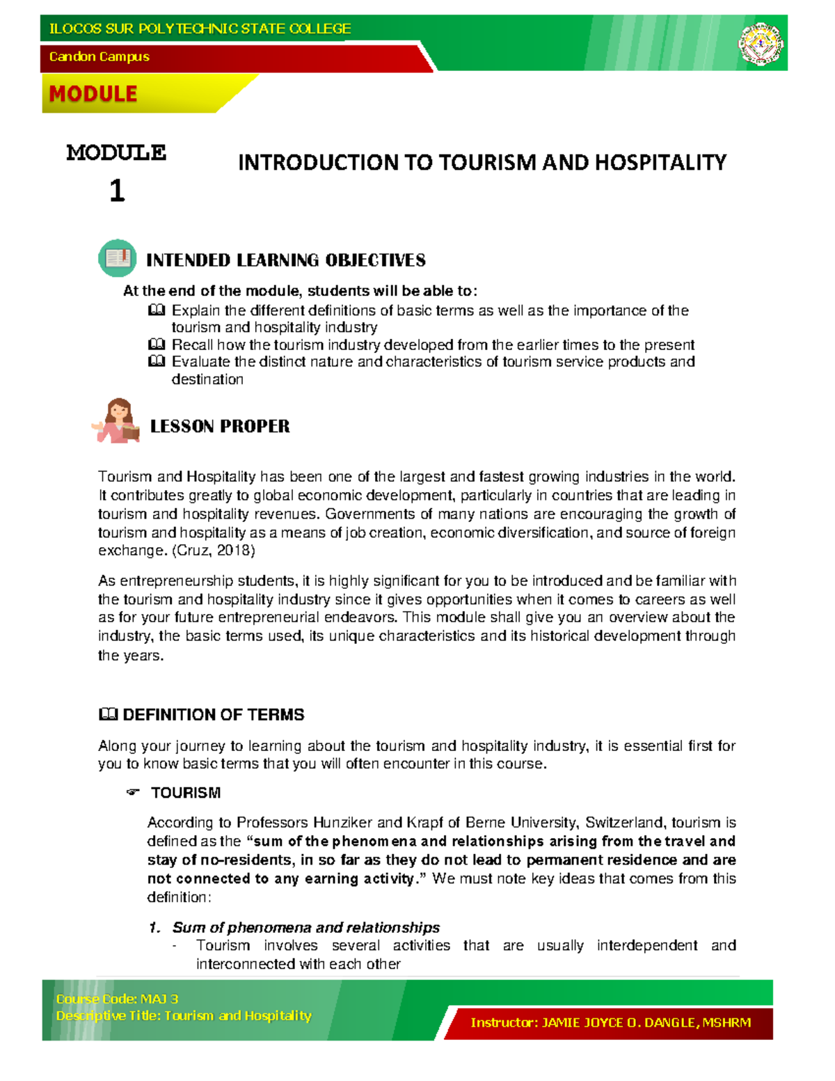 MAJ 3 - Module 1 - Introduction to Tourism and Hospitality - Candon ...