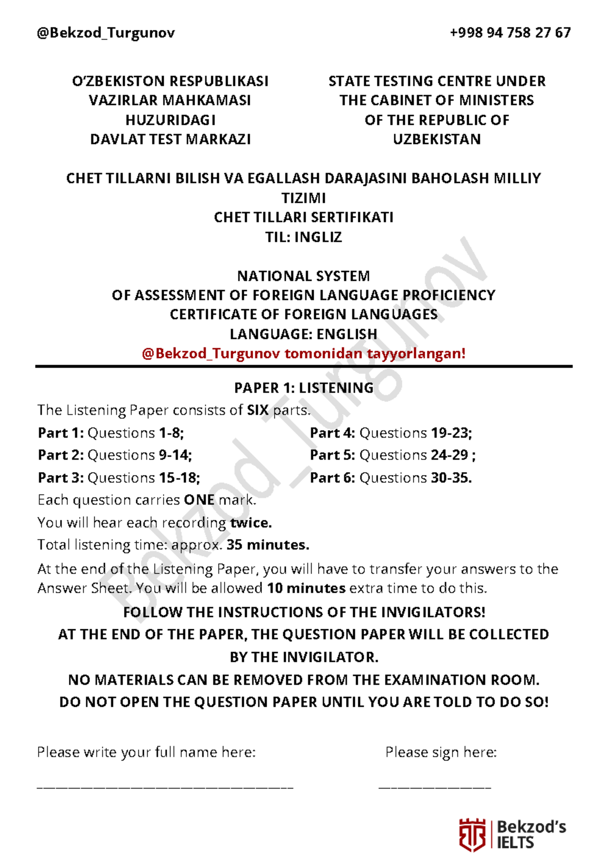 Multilevel Listening Mock Test 1 - English Proficiency Exam - Studocu