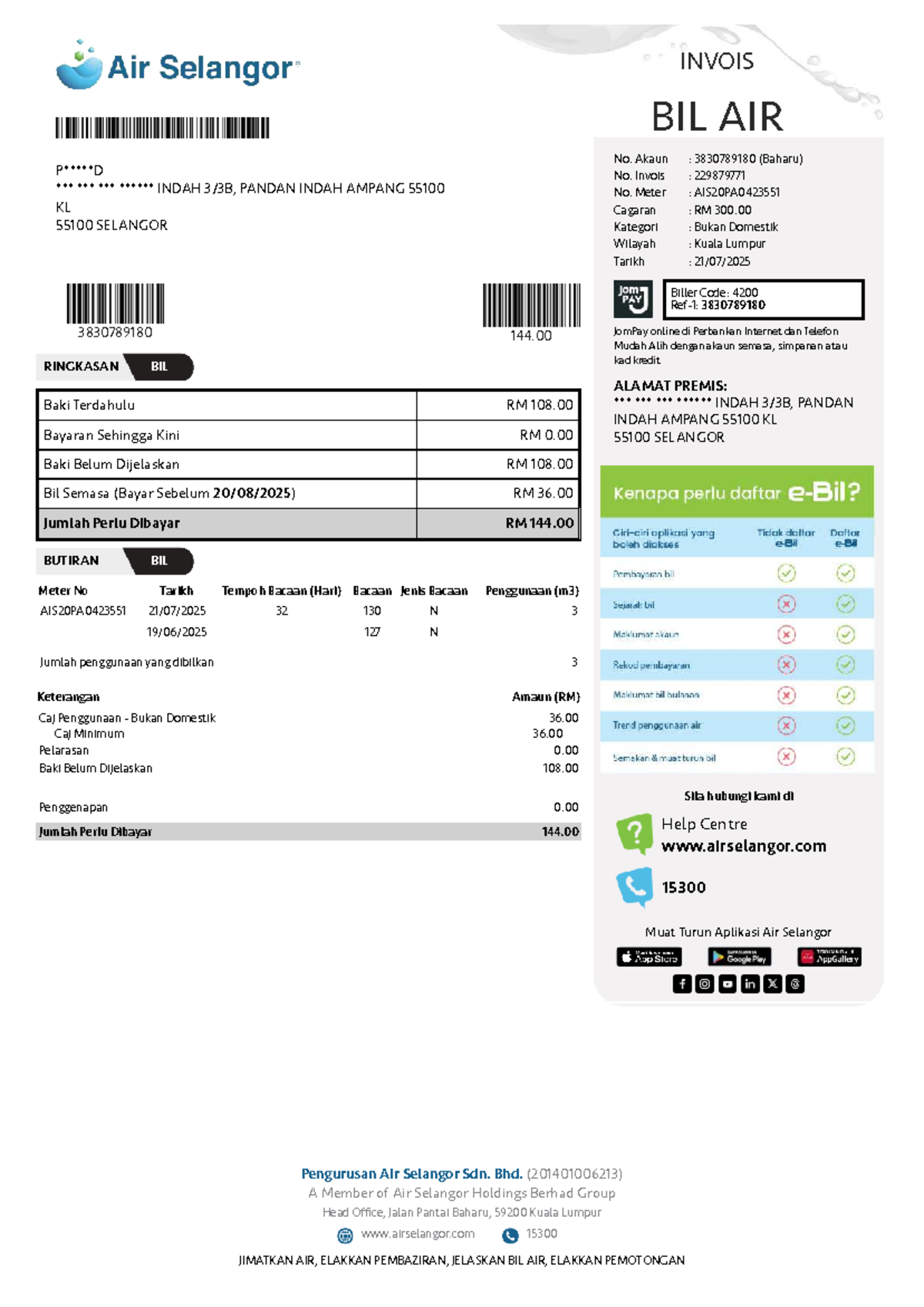 Pandan Indah Water Bill - Invoice Details and Payment Summary - Studocu