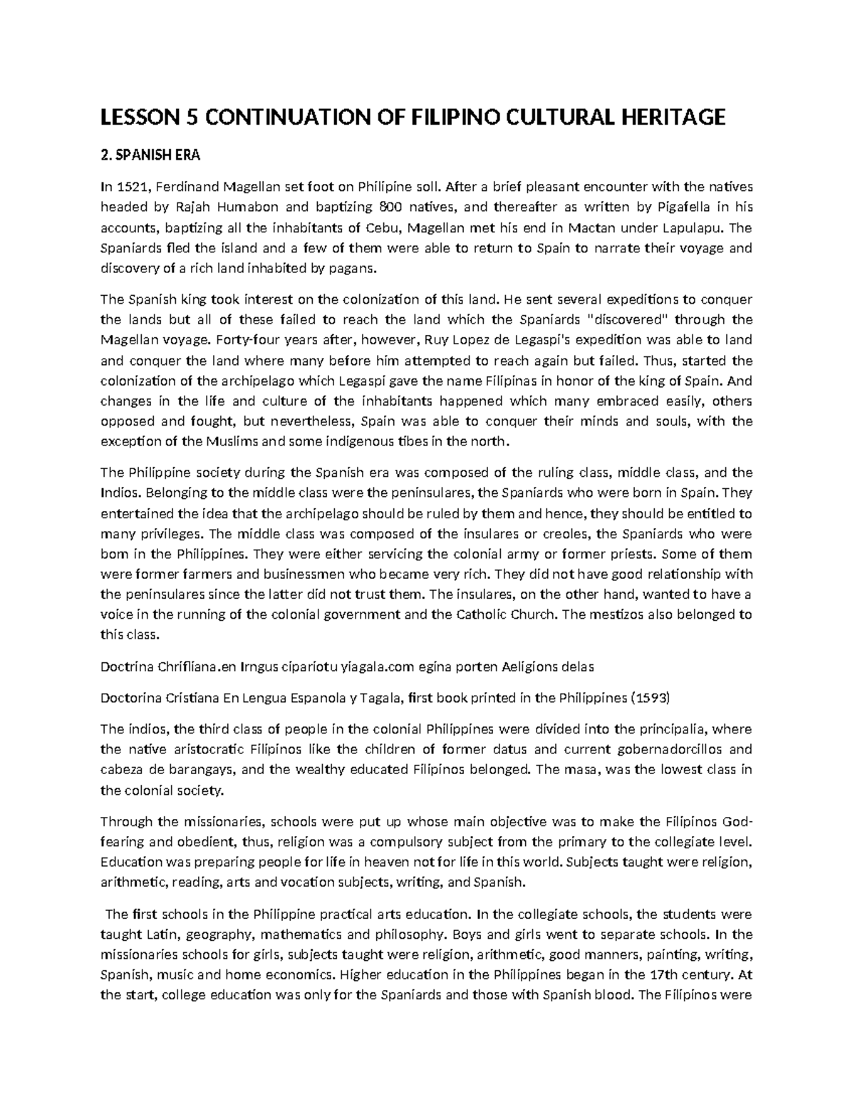 Lesson 5: Continuation of Filipino Cultural Heritage (FIL 2) - Studocu