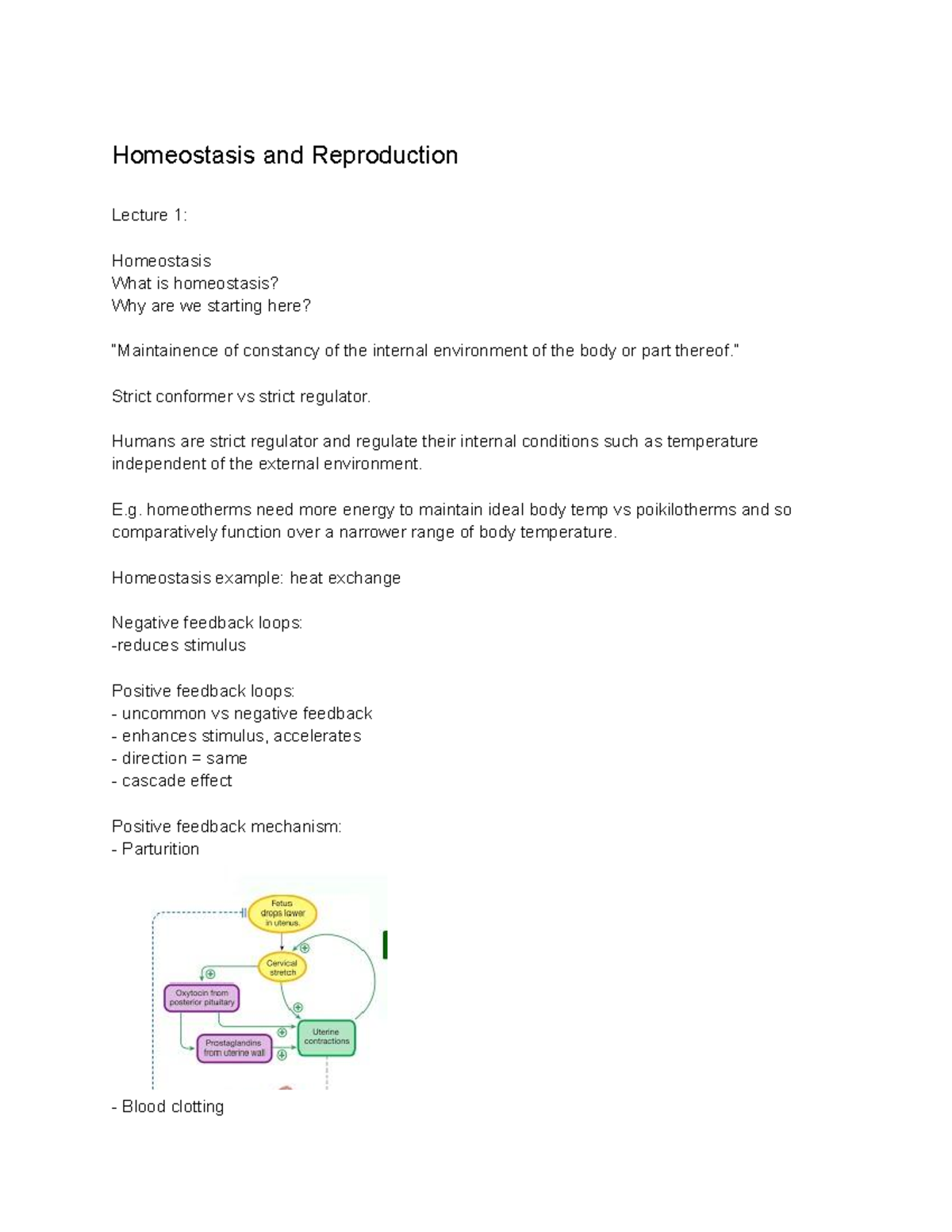 BIOL1008 - Lecture notes - Homeostasis and Reproduction Lecture 1 ...