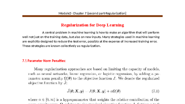 Chapter 7: Regularization Techniques in Deep Learning (21CS743) - Studocu