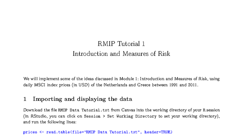 RMIP Tutorial 1: Introduction & Measures of Risk Analysis - Studeersnel