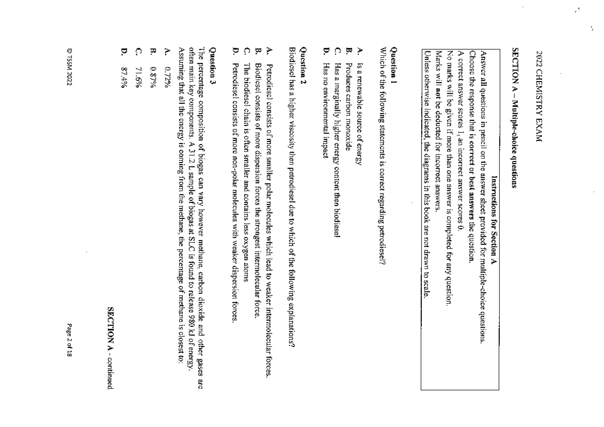 Unit 3 exam MC - chem vce 2023 - Unit 3/4 PE - Studocu