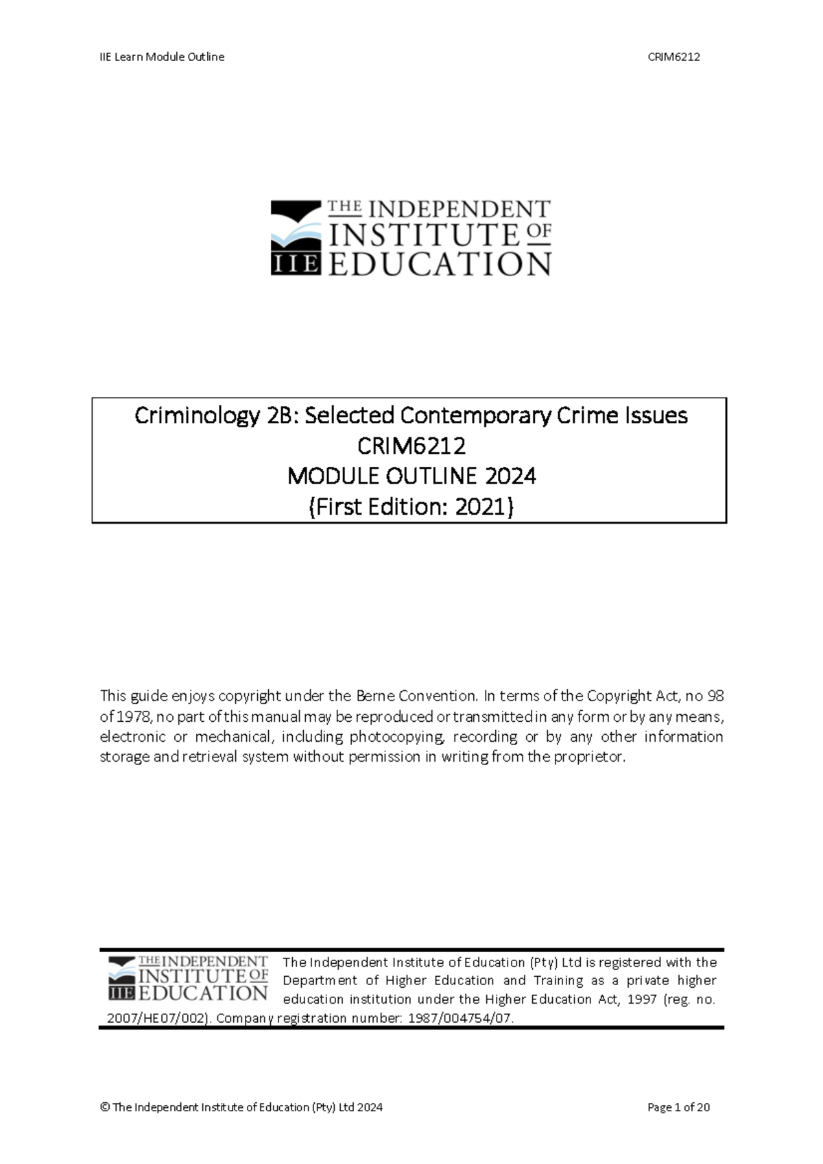 CRIM6212: Module Outline for Contemporary Crime Issues (2024) - Studocu