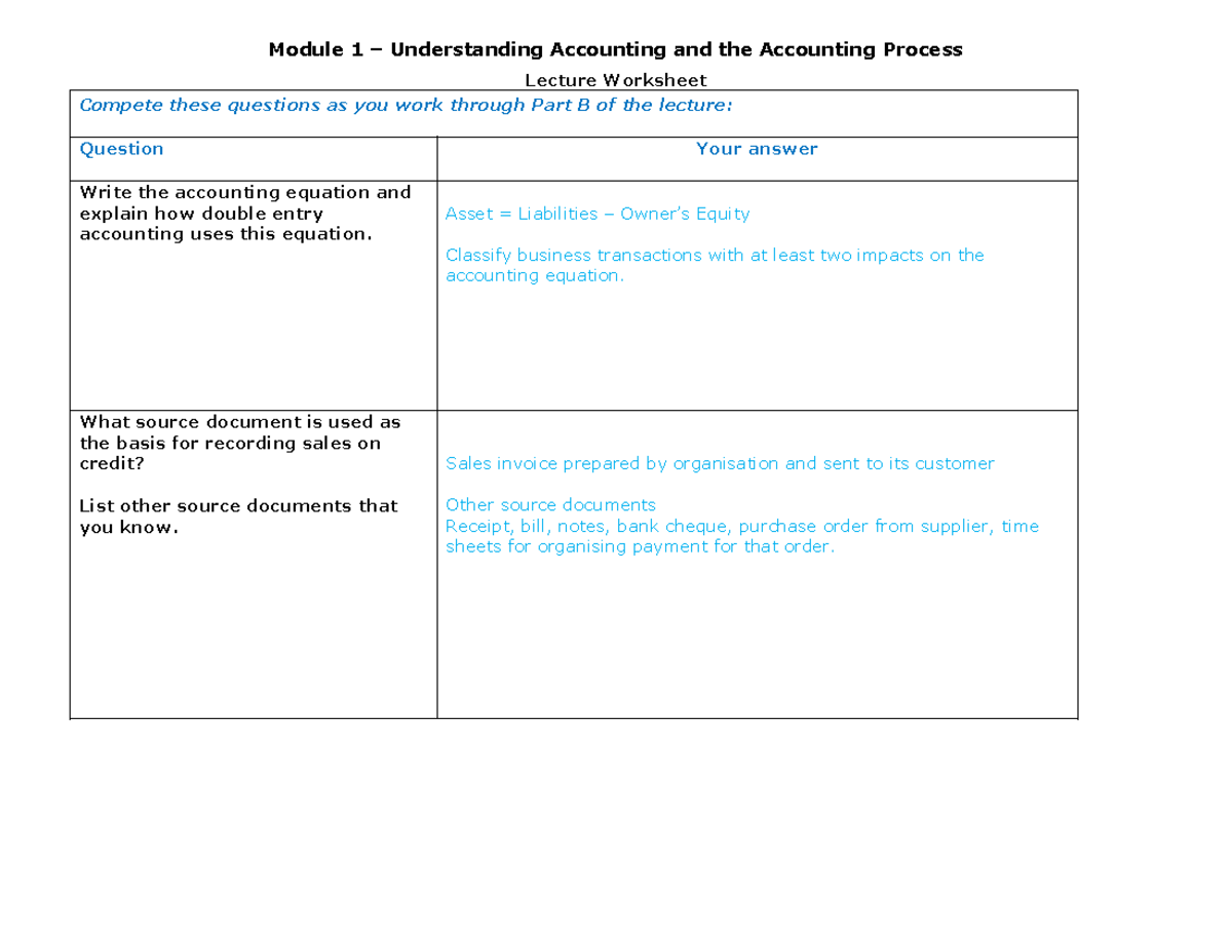 Module 1 Accounting Process Lecture Worksheet Part B 2024 - Studocu