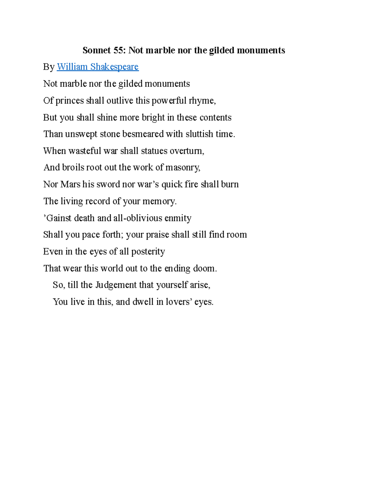 Sonnet 55 Analysis - Cdtct - Studocu