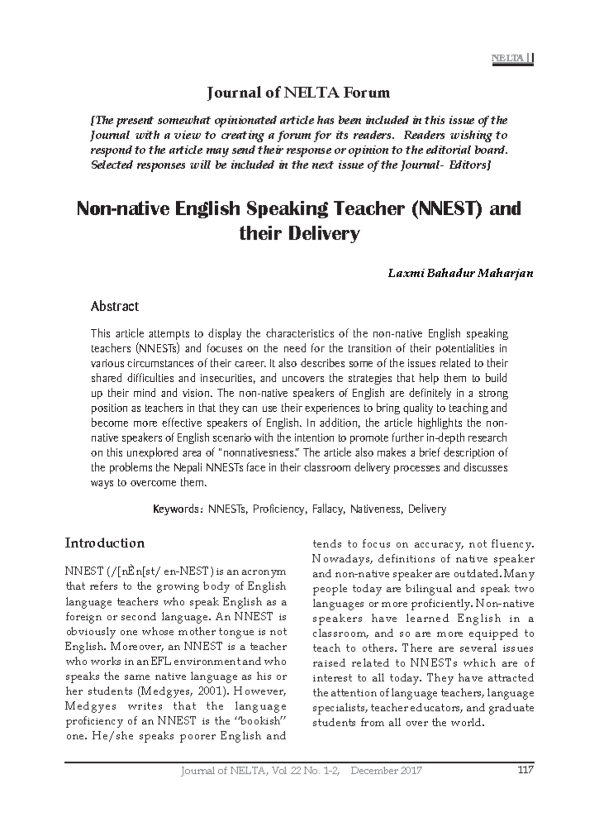 NNEST Characteristics and Delivery Challenges - Admin+117-126 - Studocu
