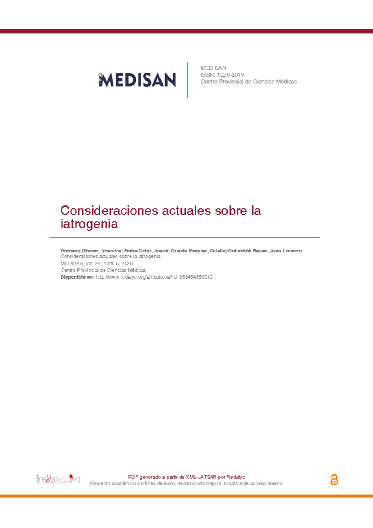 MEDISAN 2020: Consideraciones Actuales sobre la Iatrogenia - Studocu