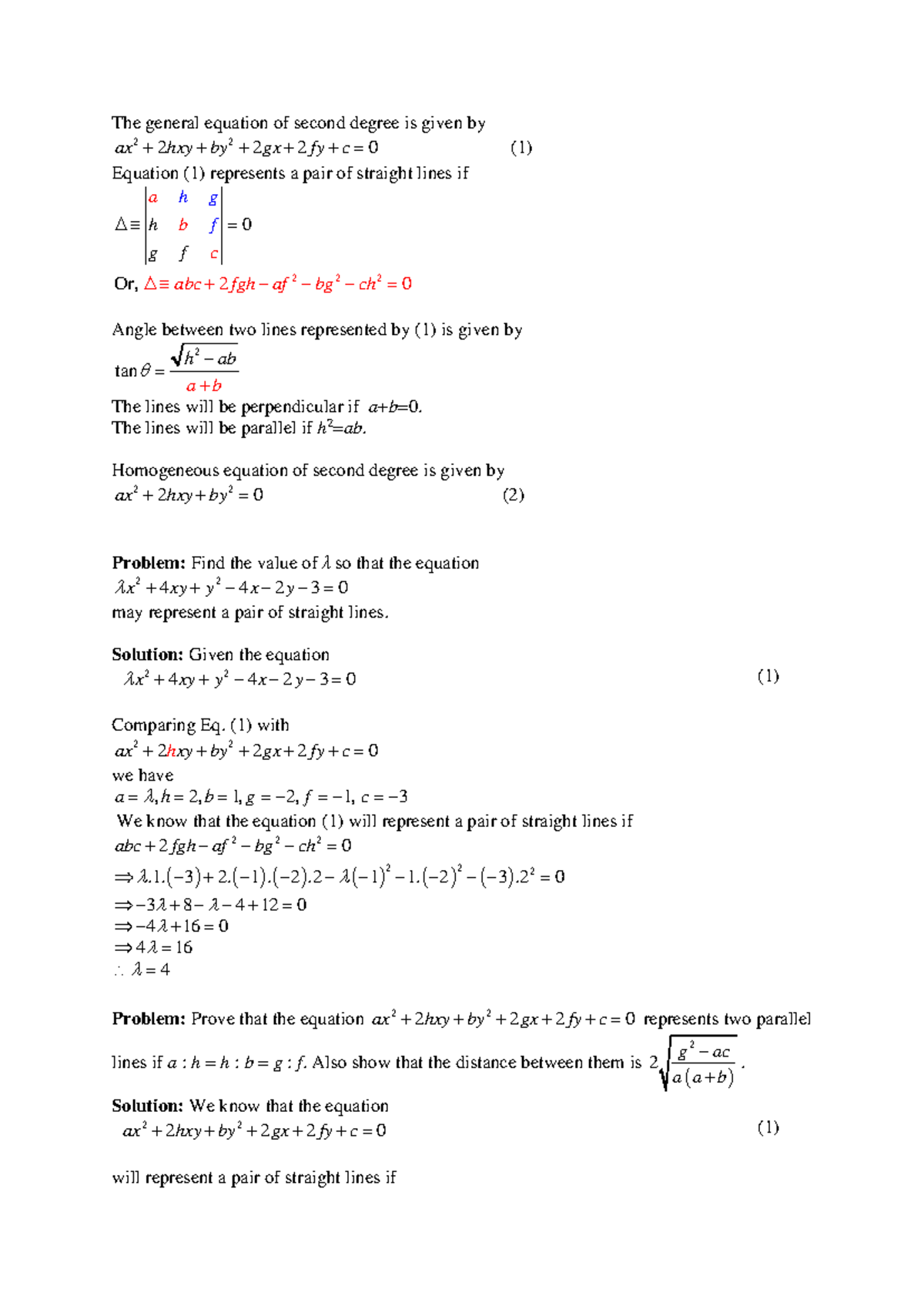 Lecture 2 Notes on Second Degree Equations - MAT-104 | Spring 2026 ...