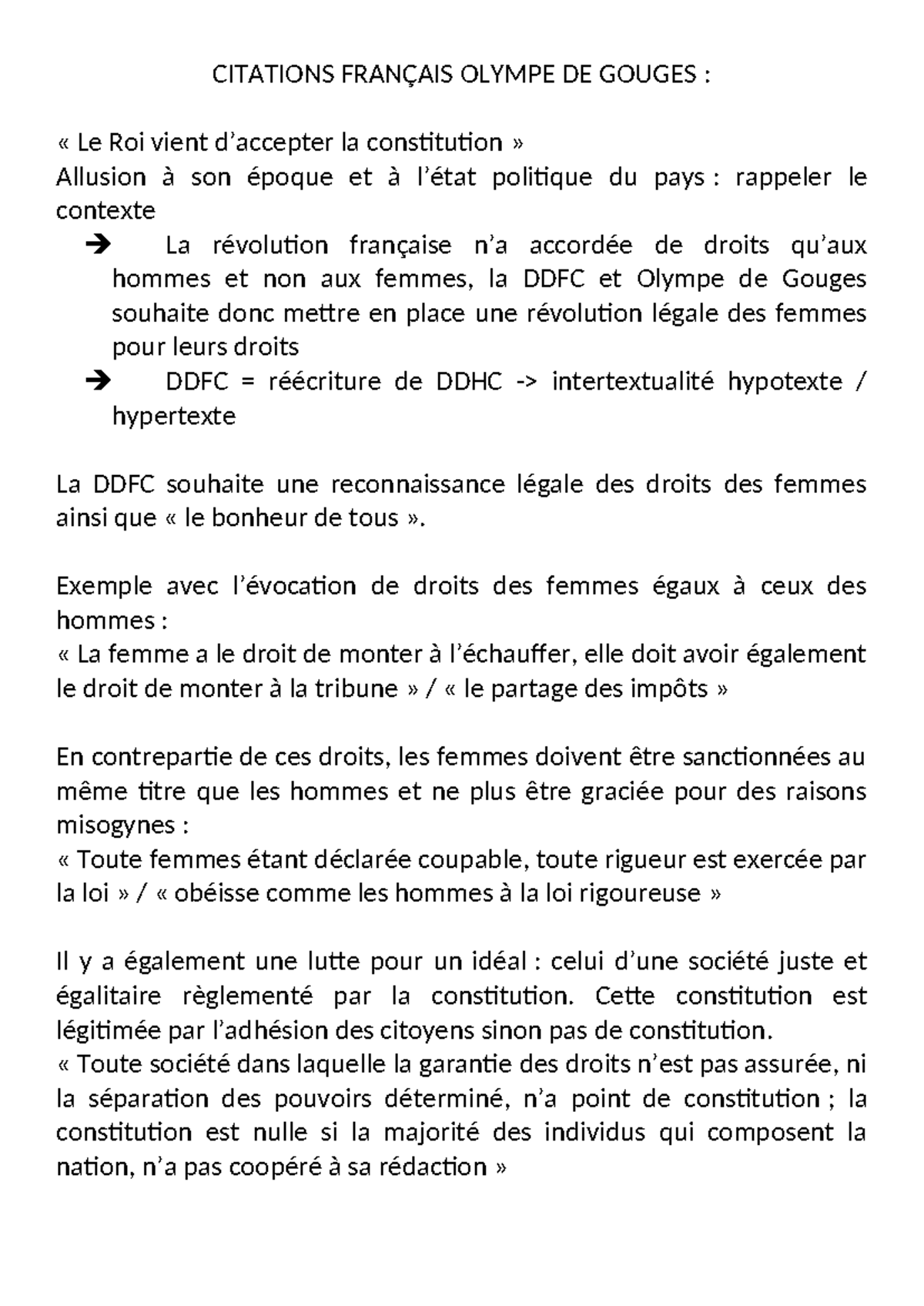 Dissertation: Olympe de Gouges et la lutte pour les droits des femmes ...