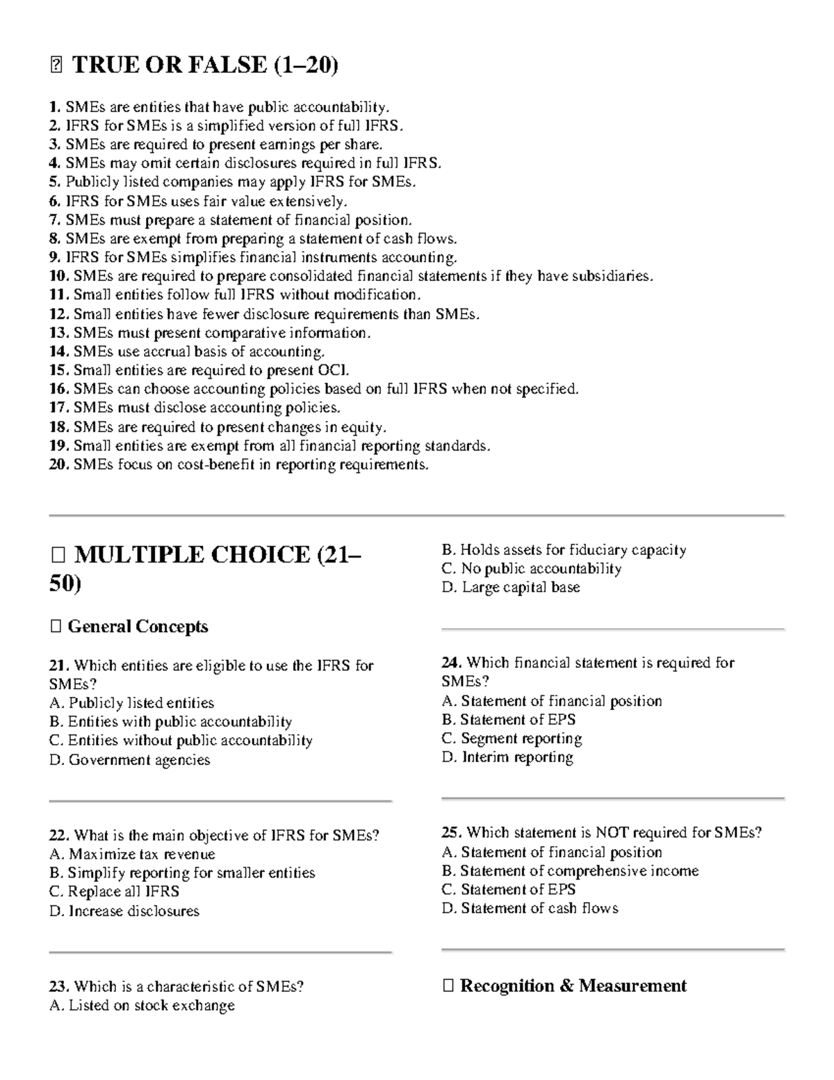 SME & Small Entities - Theory of Accounts Practice Materials - Studocu